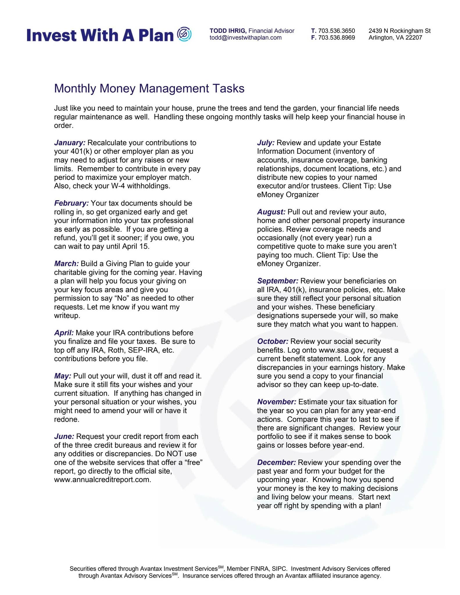 Monthly Money Management Tasks by arlcf - Issuu