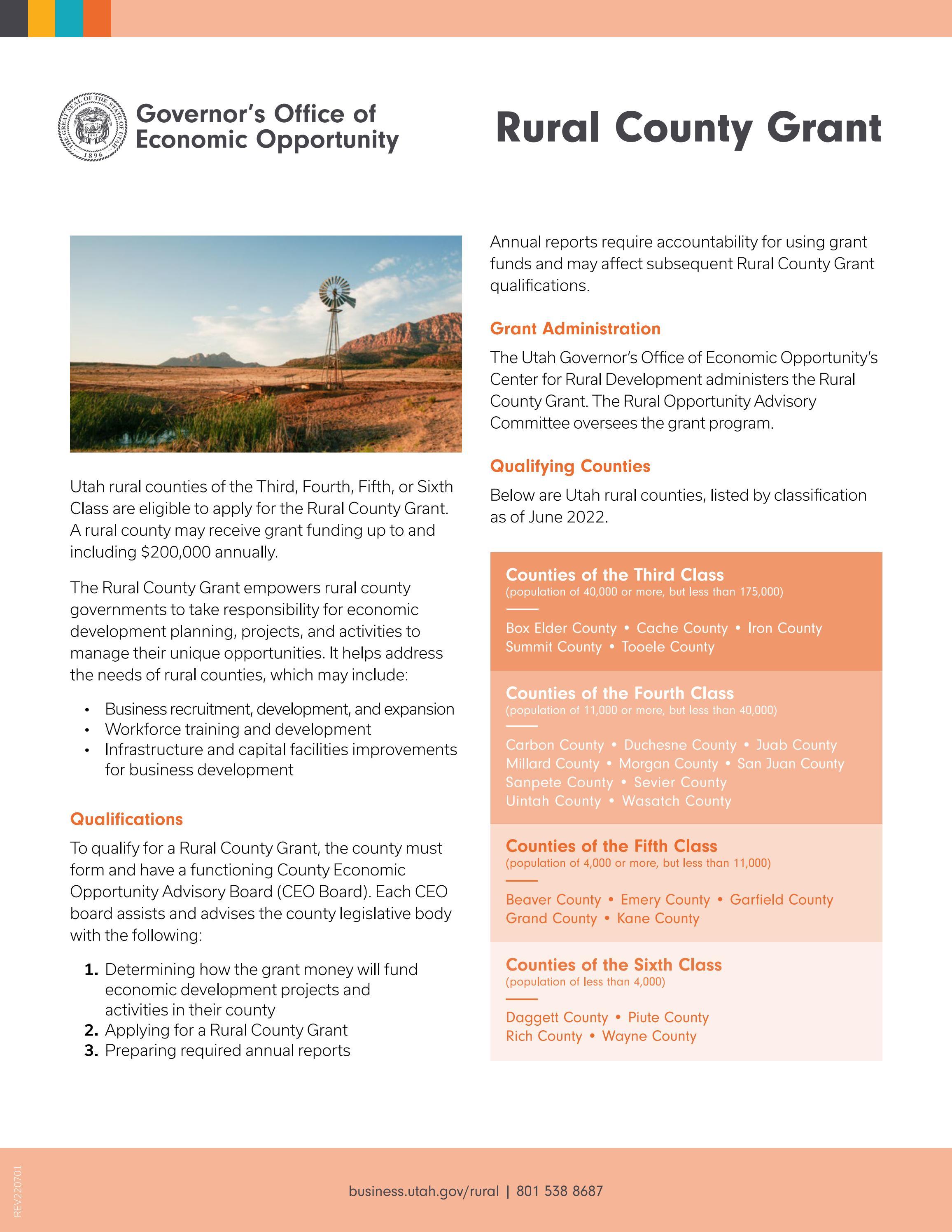 Rural County Grant by Utah Governor's Office of Economic Opportunity ...