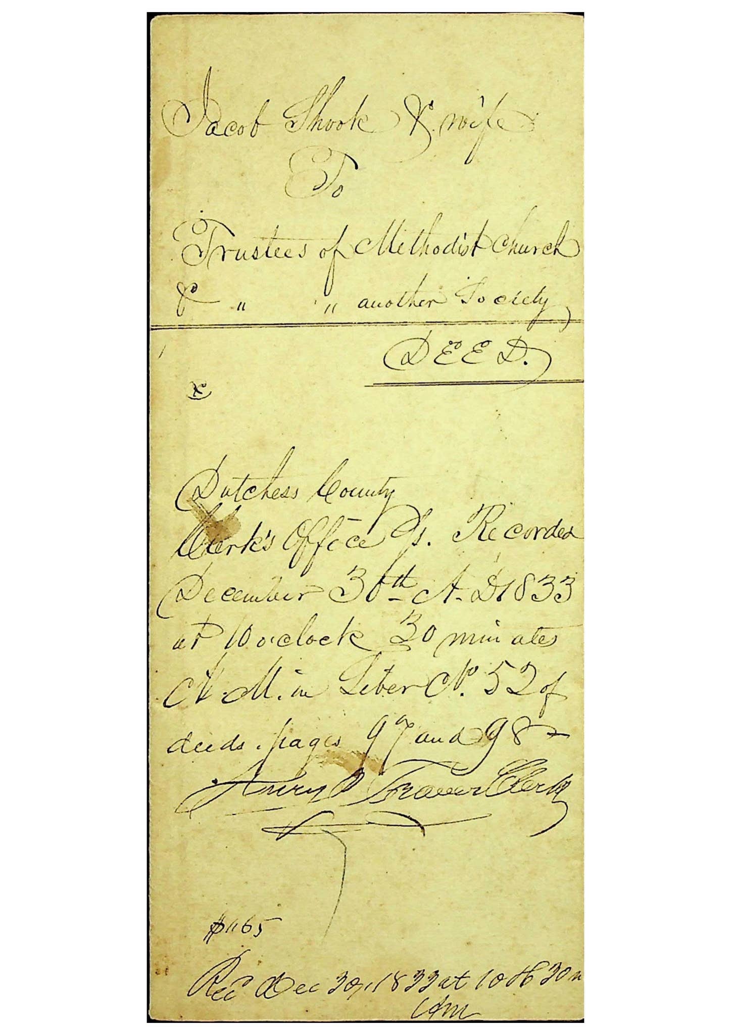 Shookville Church: Jacob & Catherine Shook Donation of Land 1833 ...