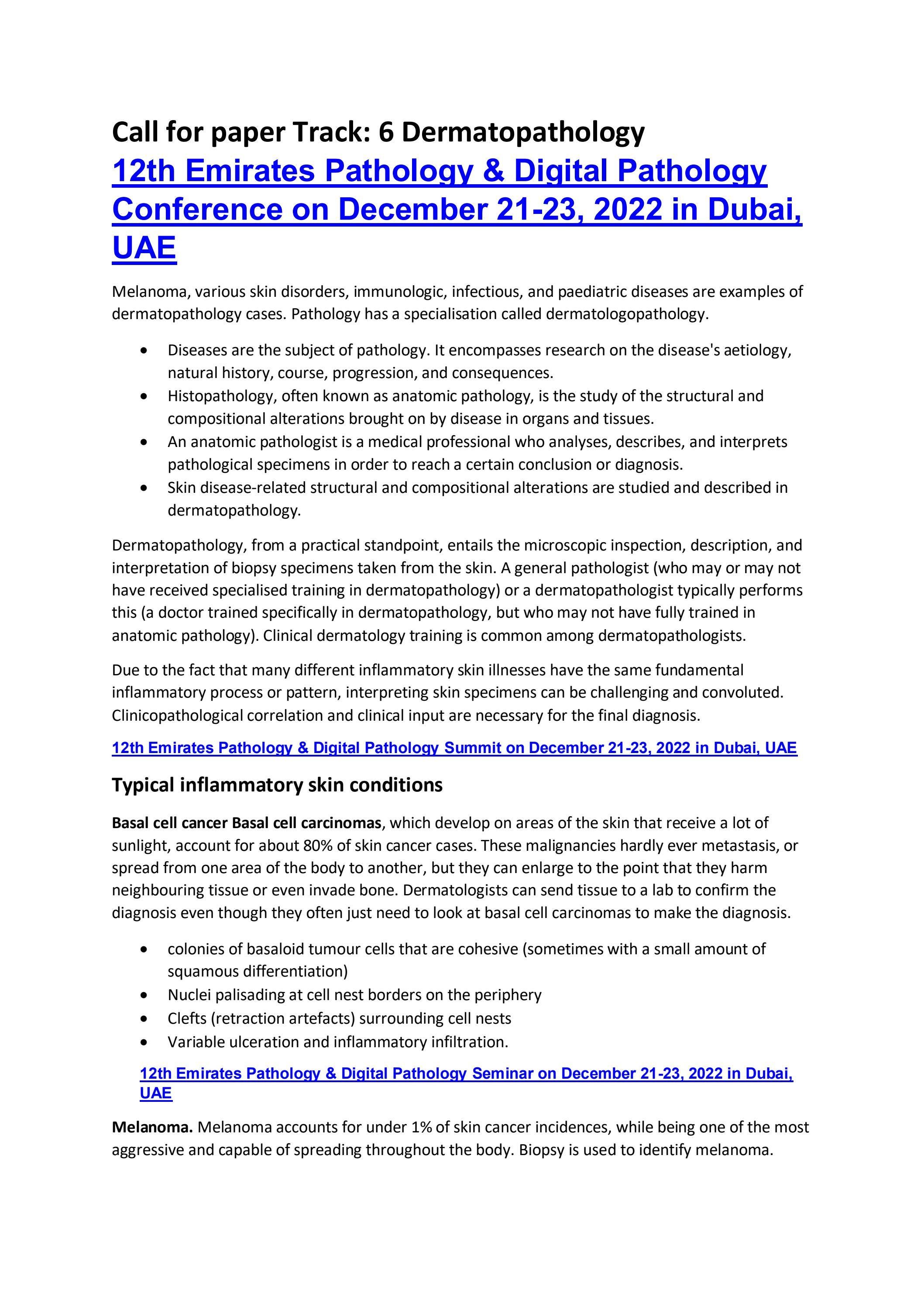 Call for Paper Track: 6 Dermatopathology by Travis Stork - Issuu