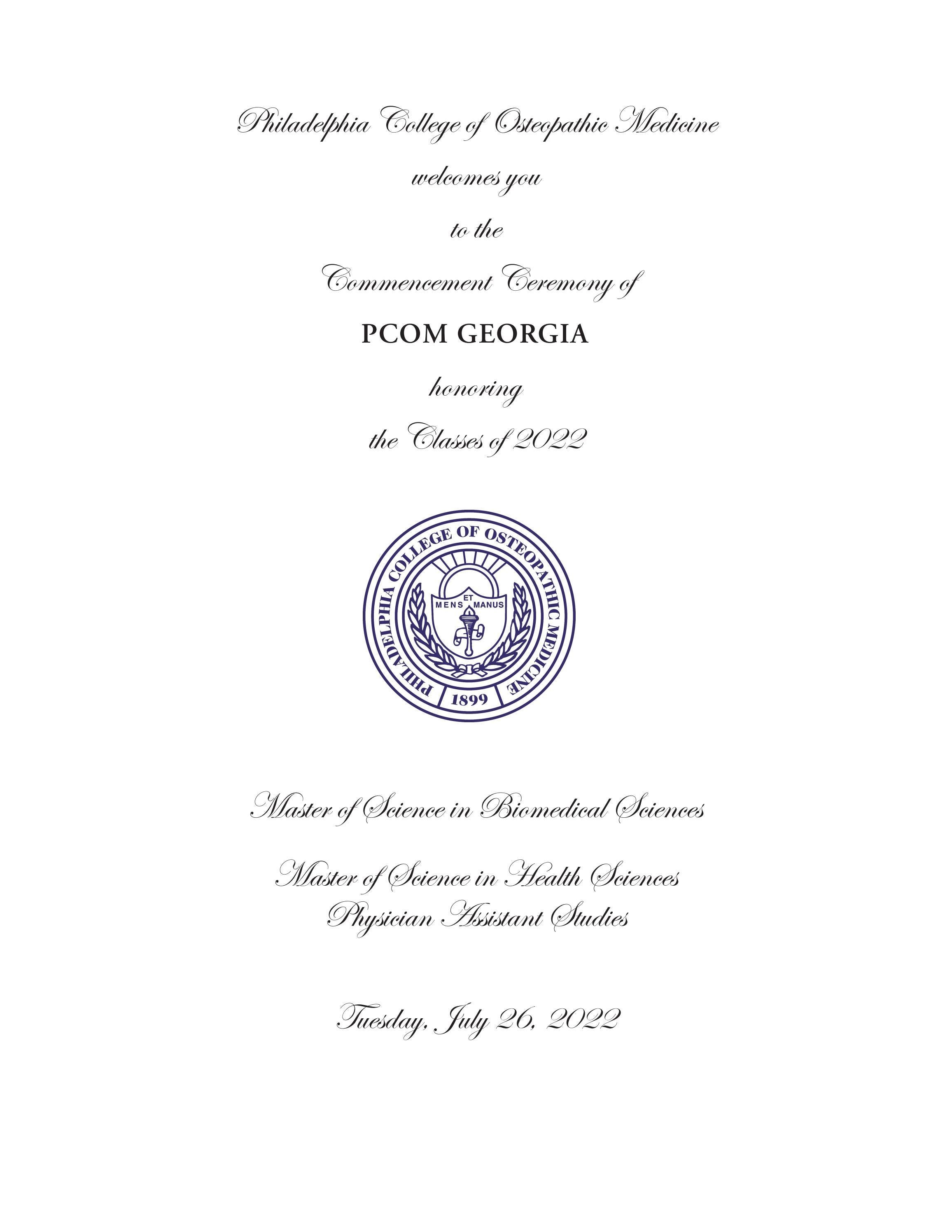 2022 PCOM Georgia Graduate Programs Commencement Program by ...