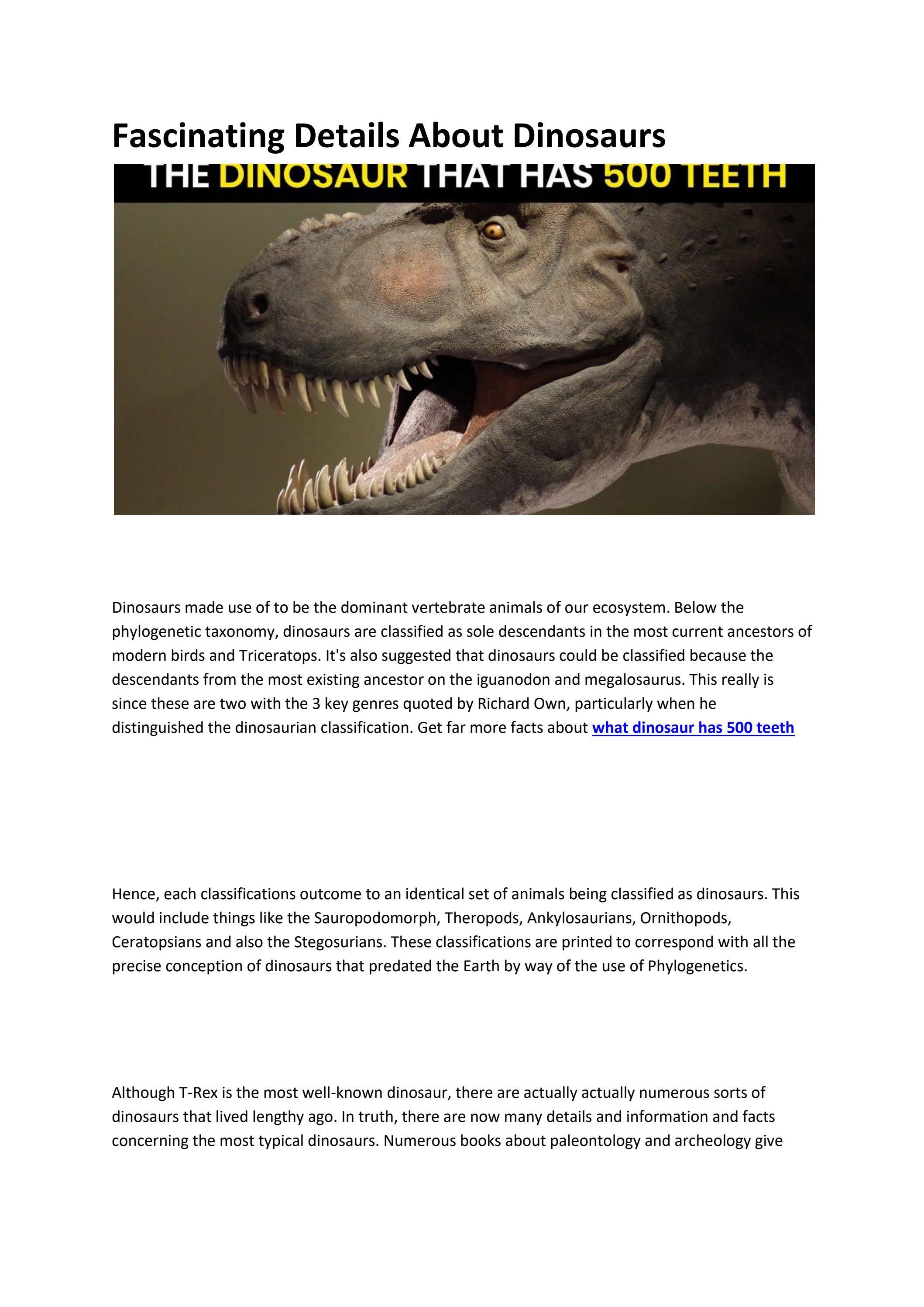 what dinosaur has 500 teeth by Thomas Shaw - Issuu