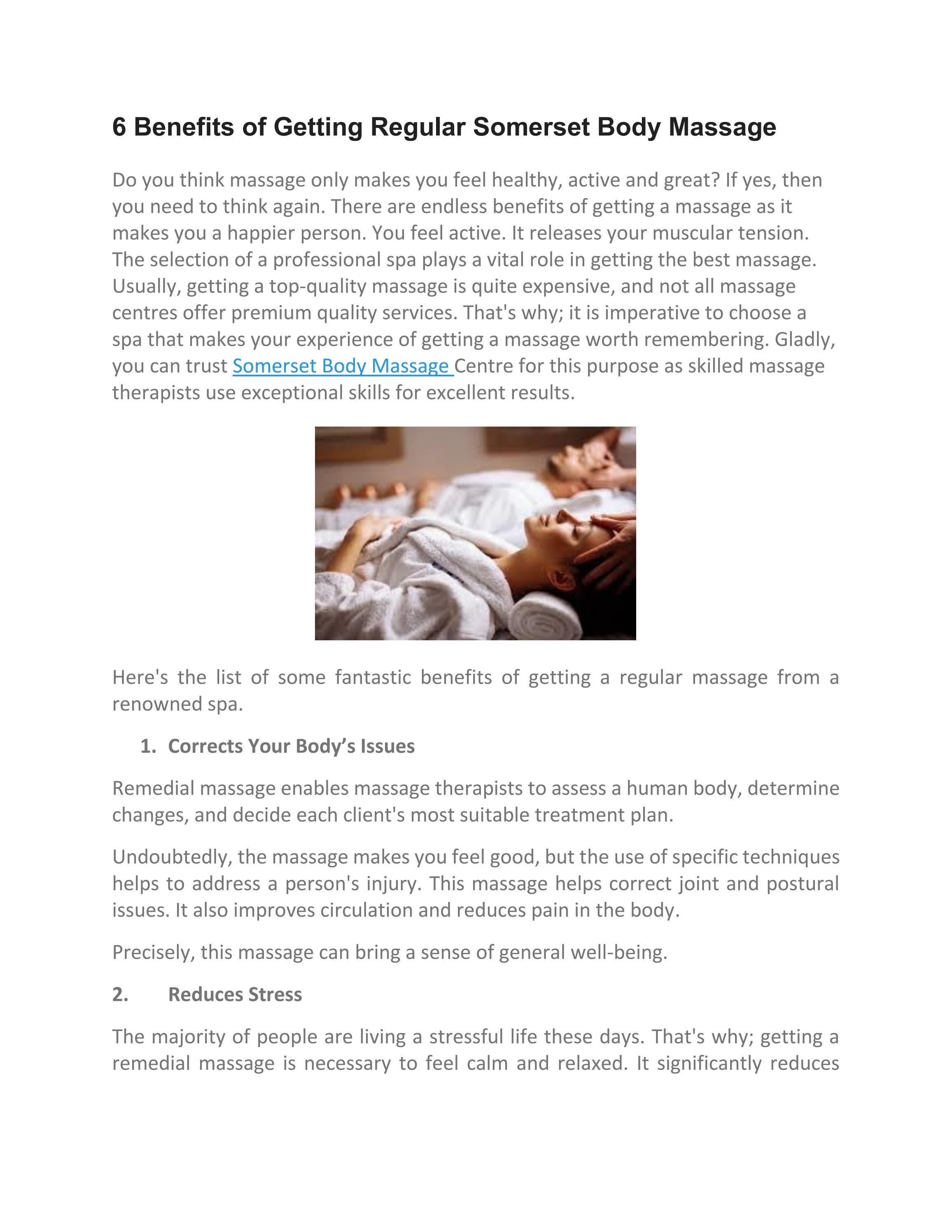 6 Benefits of Getting Regular Somerset Body Massage by Emilly Olivia ...