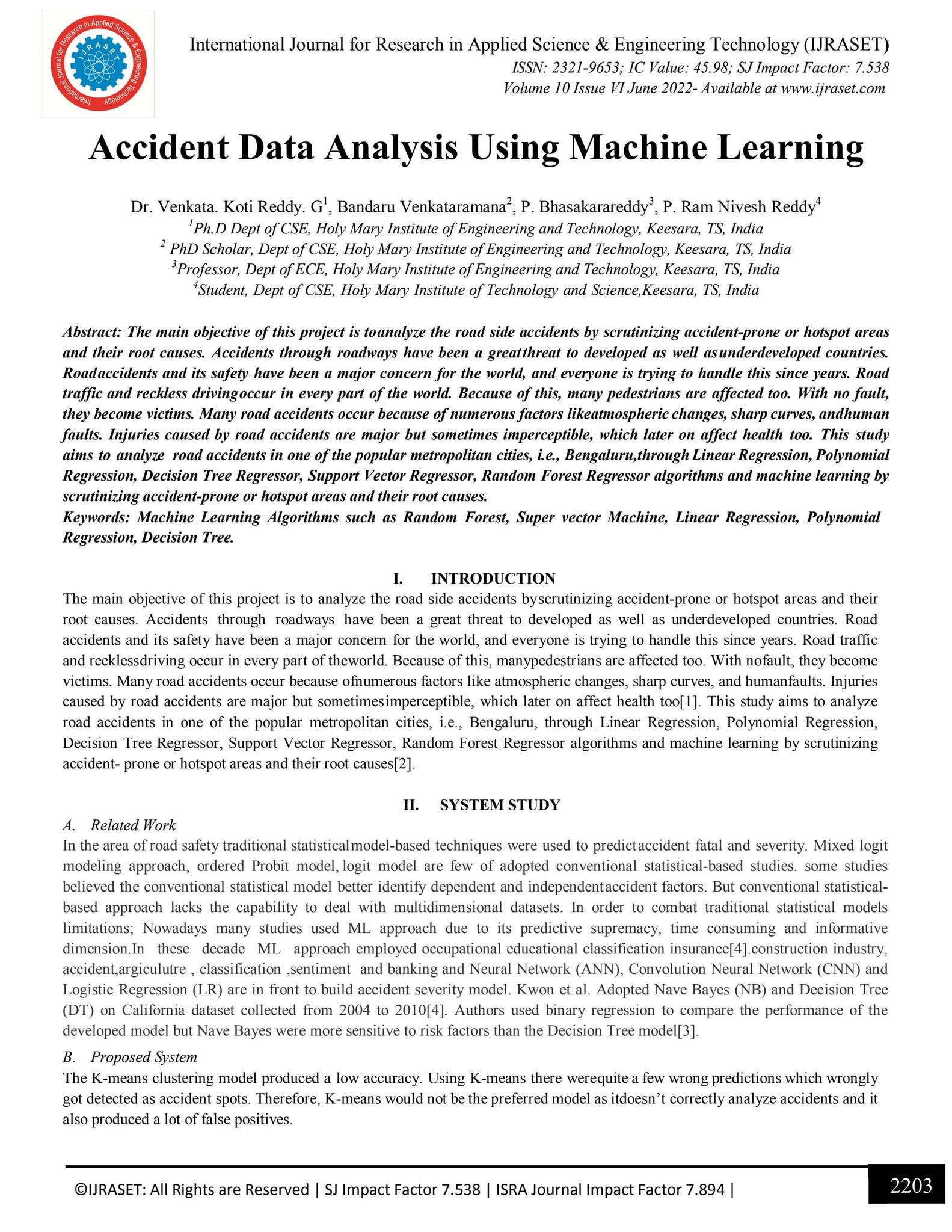 Accident Data Analysis Using Machine Learning by IJRASET - Issuu
