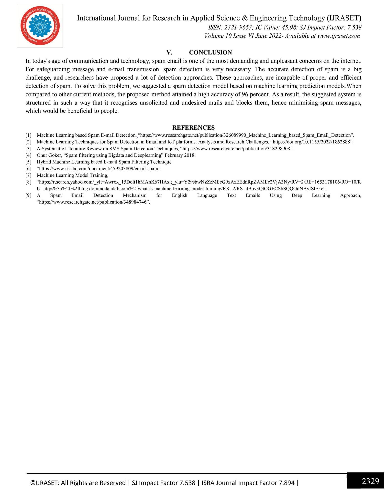 Spam Mail Detection using Machine Learning by IJRASET - Issuu