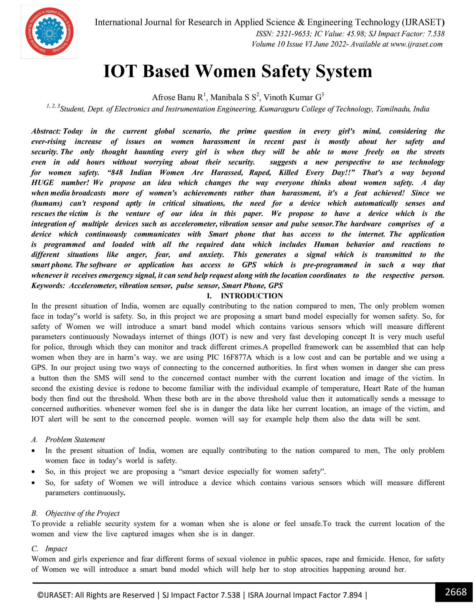 IOT Based Women Safety System by IJRASET - Issuu