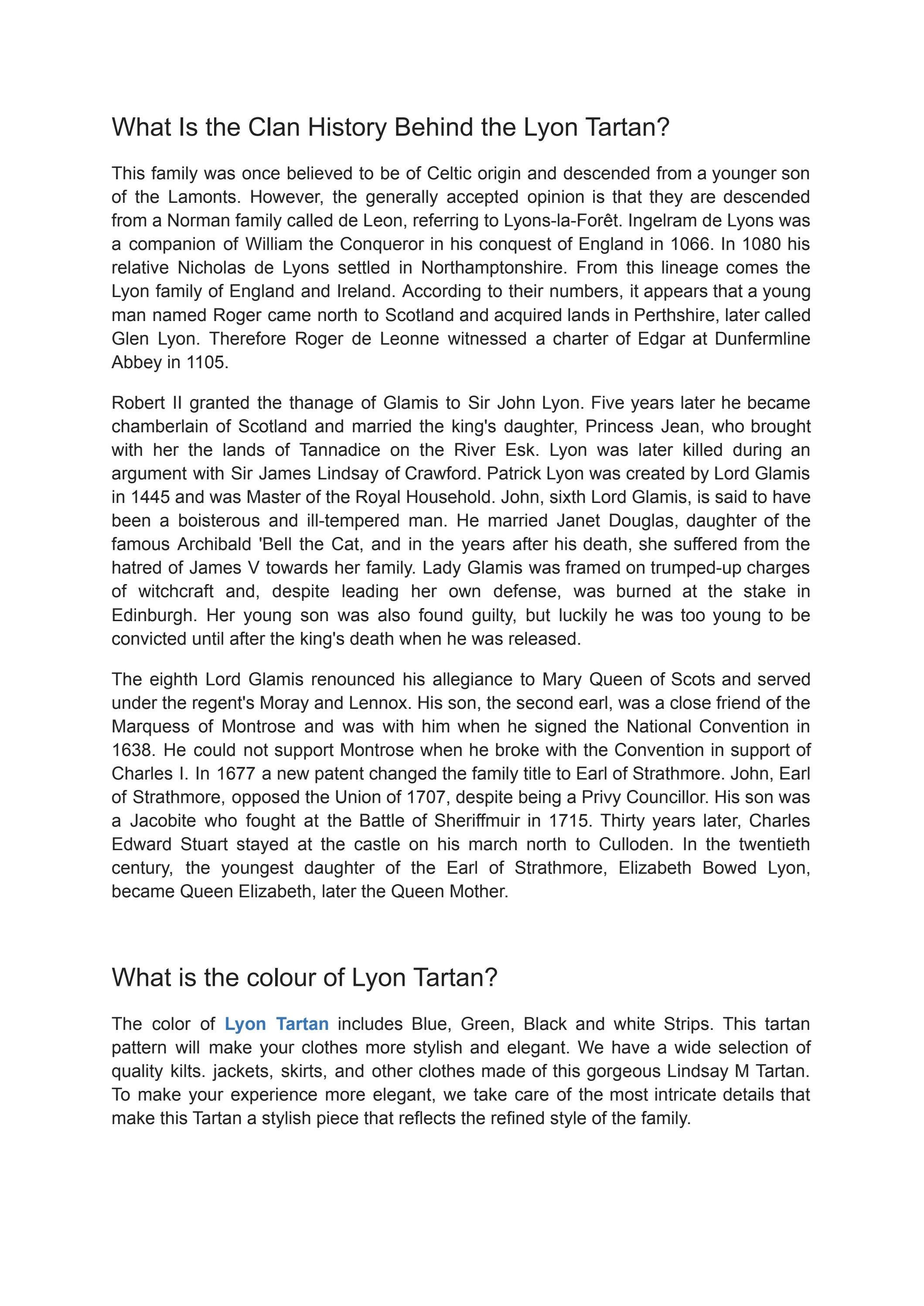 What Is the Clan History Behind the Lyon Tartan? by Dignitycollege - Issuu