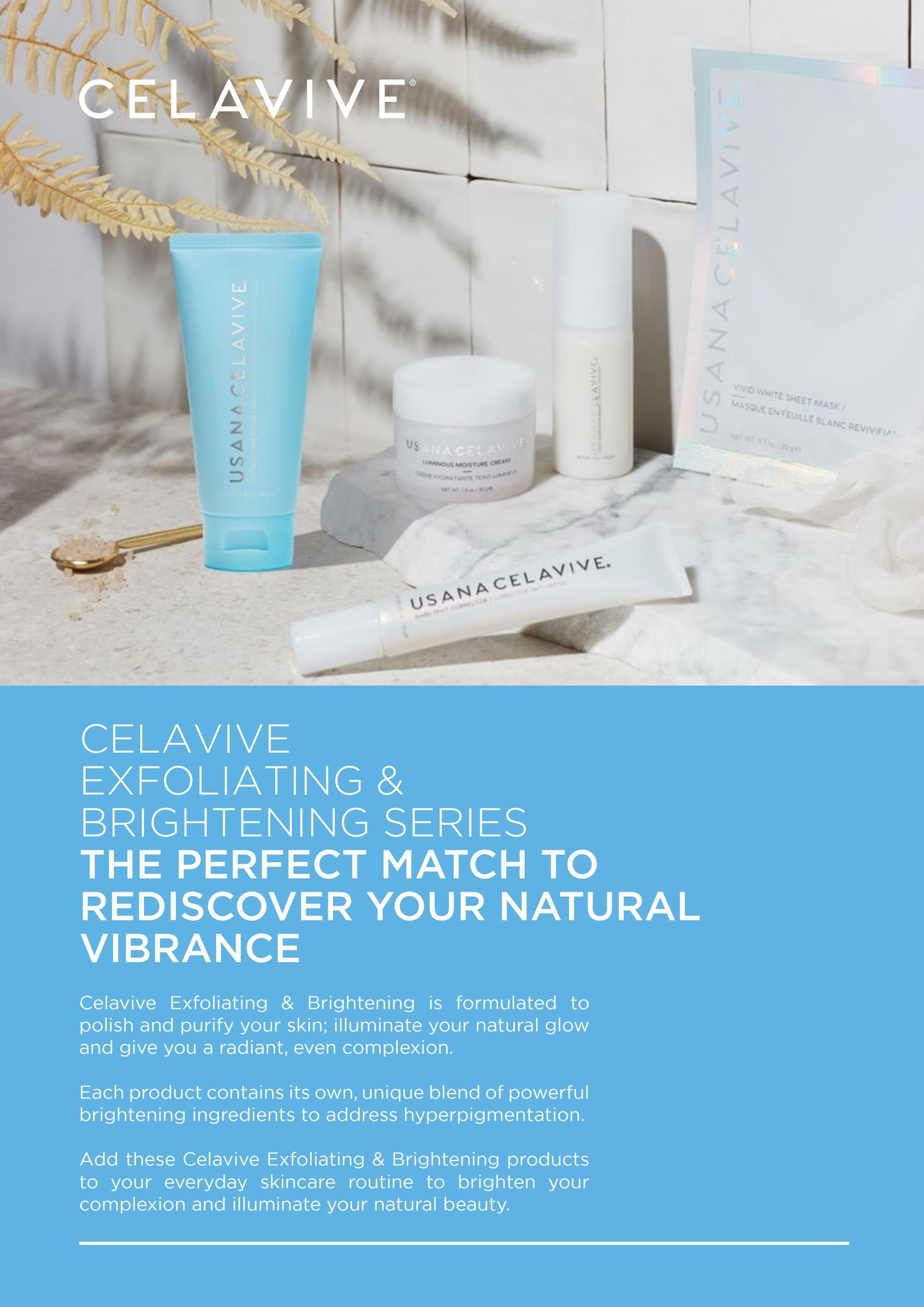 Celavive Exfoliating + Brightening Product leaflet by USANA Malaysia ...