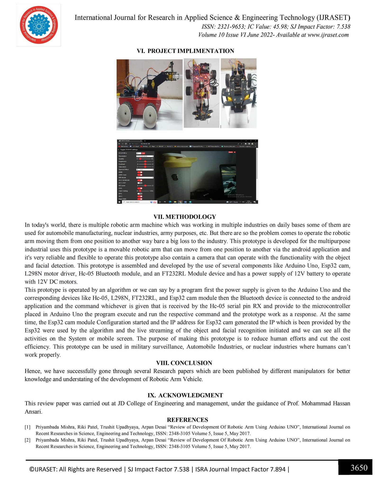 Robotic Arm Vehicle with Object and Facial Recognition by IJRASET - Issuu