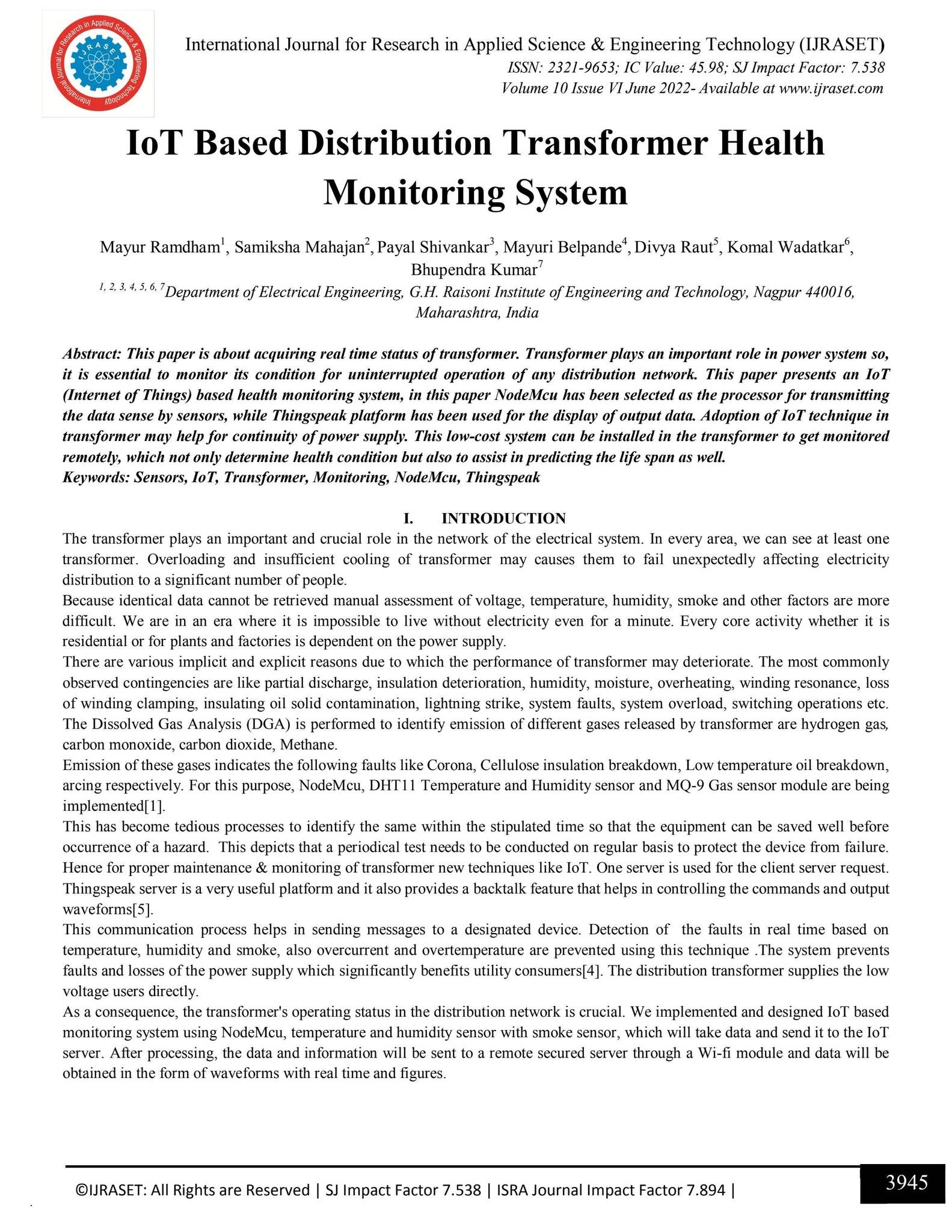 IoT Based Distribution Transformer Health Monitoring System by IJRASET ...