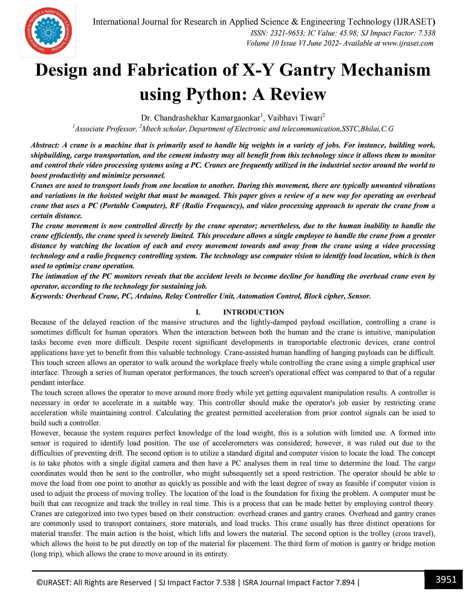 Design and Fabrication of X-Y Gantry Mechanism using Python: A Review ...