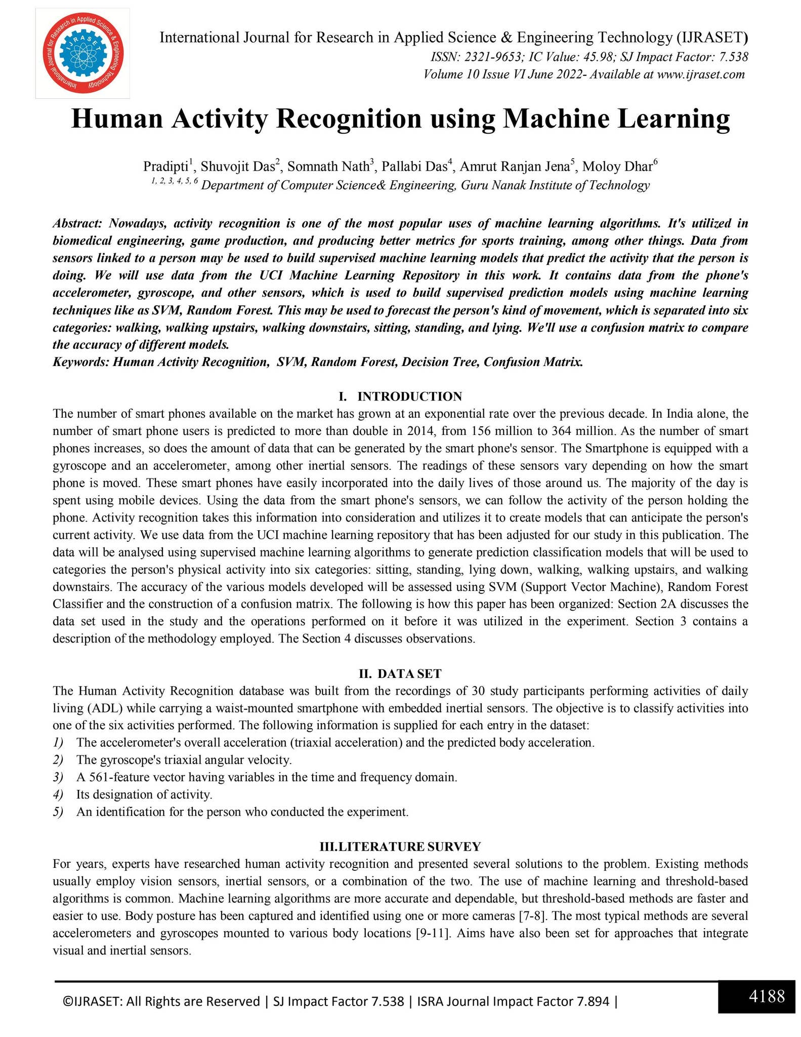 Human Activity Recognition using Machine Learning by IJRASET - Issuu