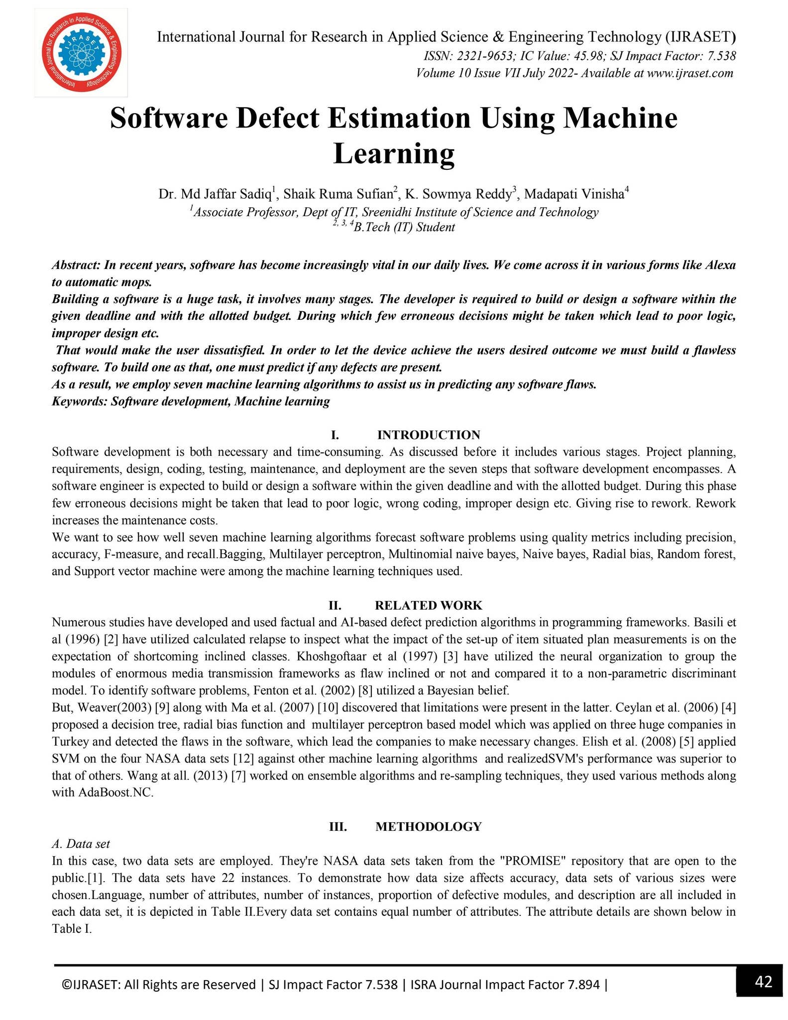 Software Defect Estimation Using Machine Learning by IJRASET - Issuu Software Defect Estimation Using Machine Learning by IJRASET - Issuu
