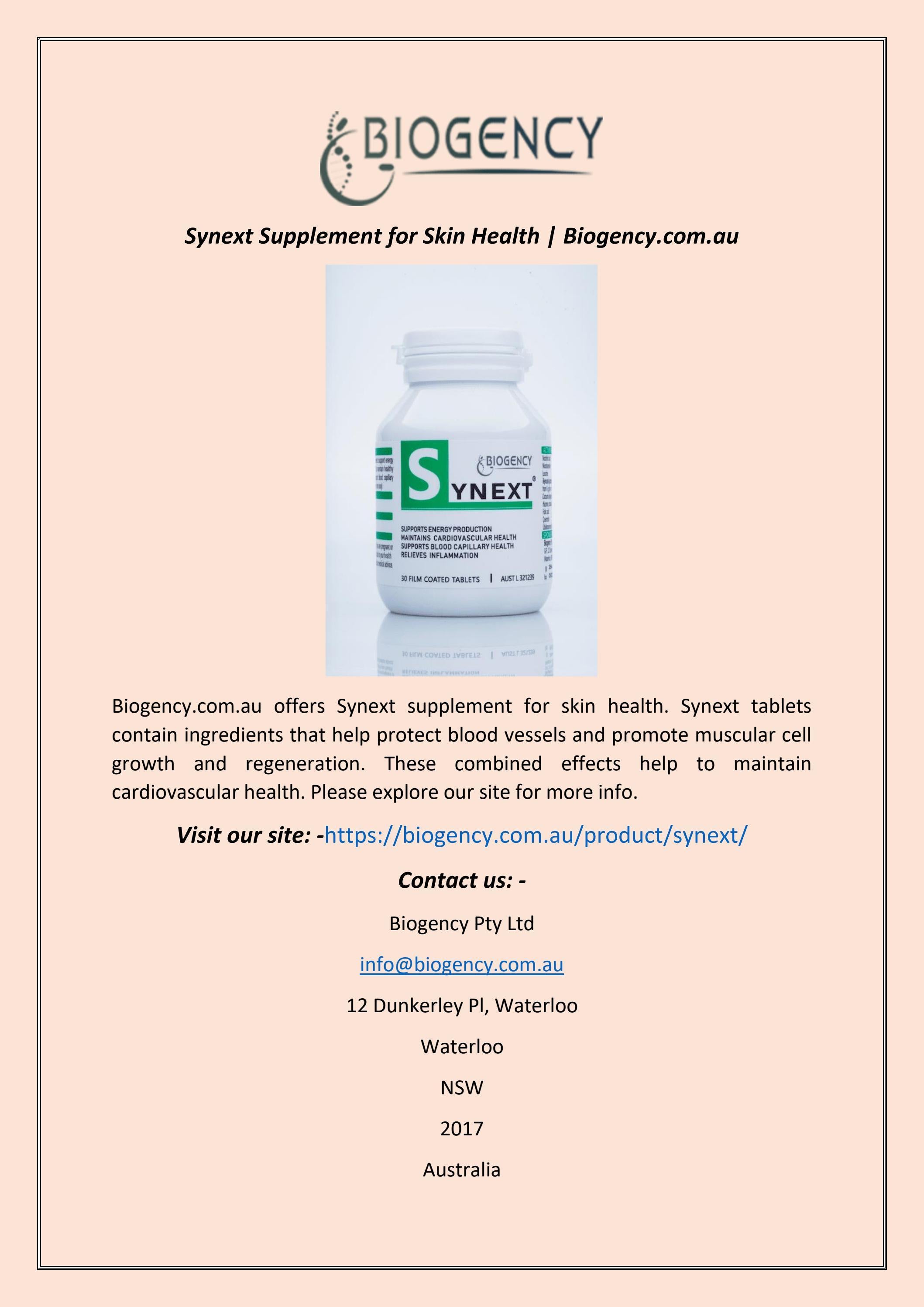 Synext Supplement For Skin Health | Biogency.com.au by Biogency Pty - Issuu