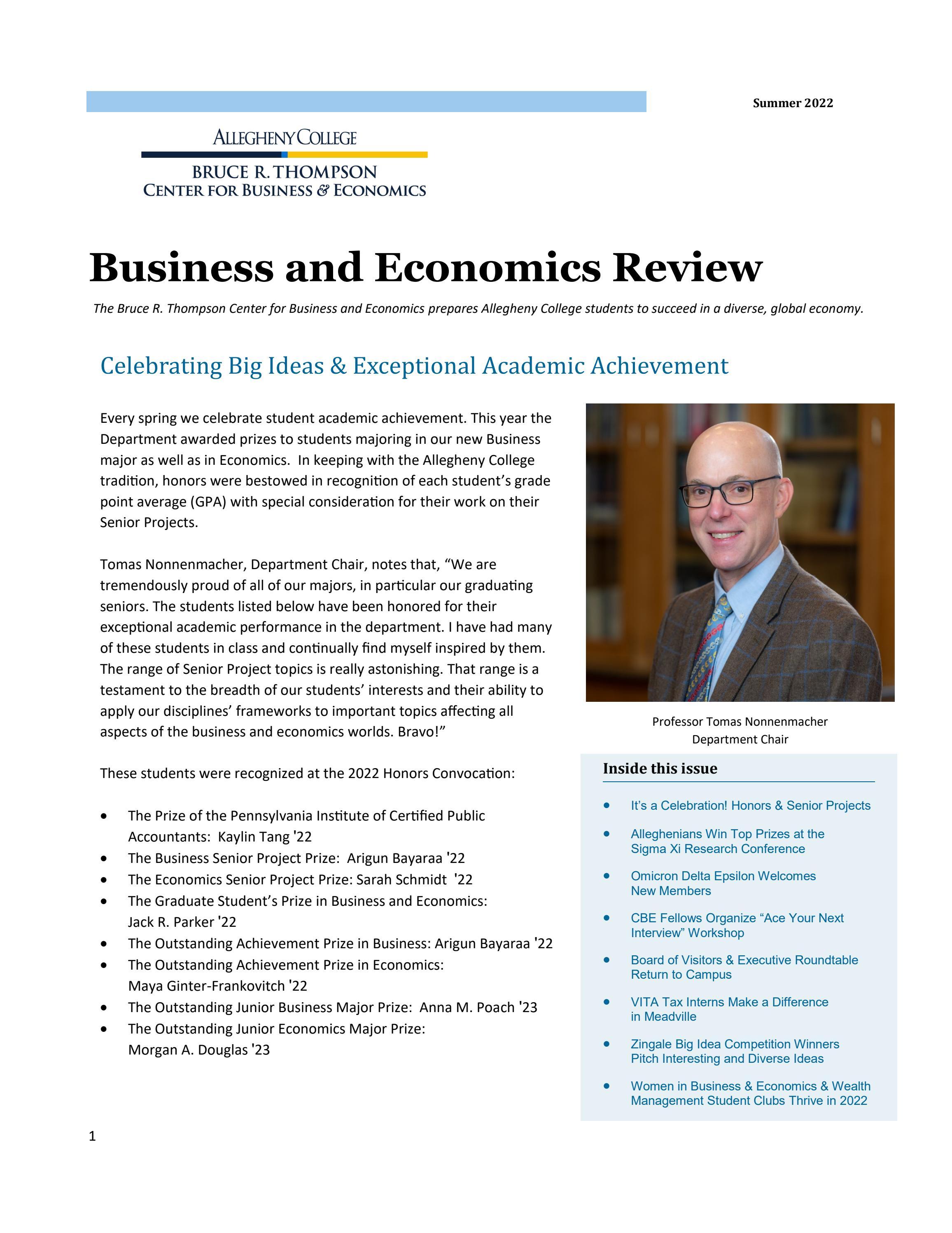 Center for Business and Economics Newsletter - Summer 2022 by Allegheny ...