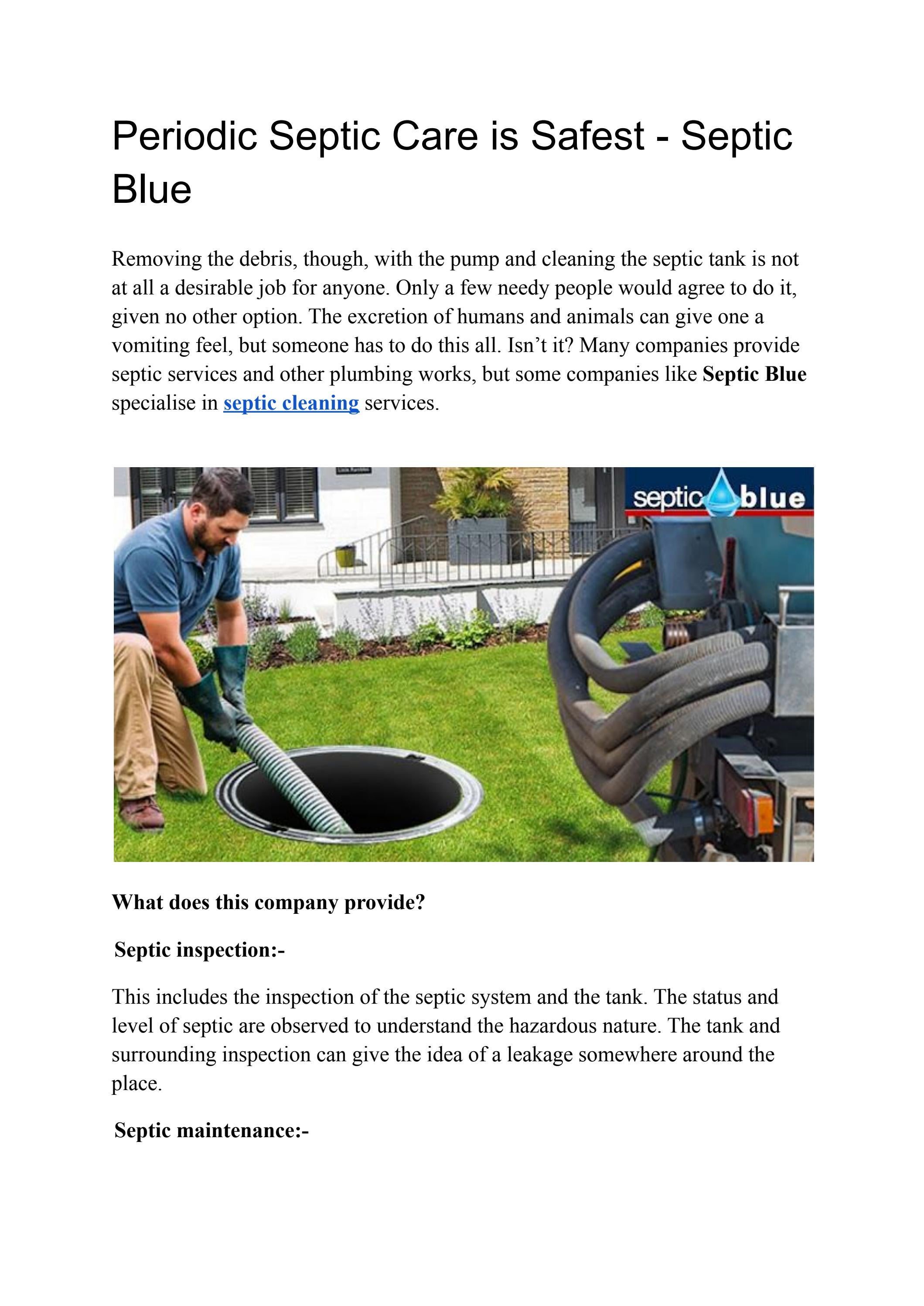 Periodic Septic Care is Safest - Septic Blue by Septic Blue - Issuu