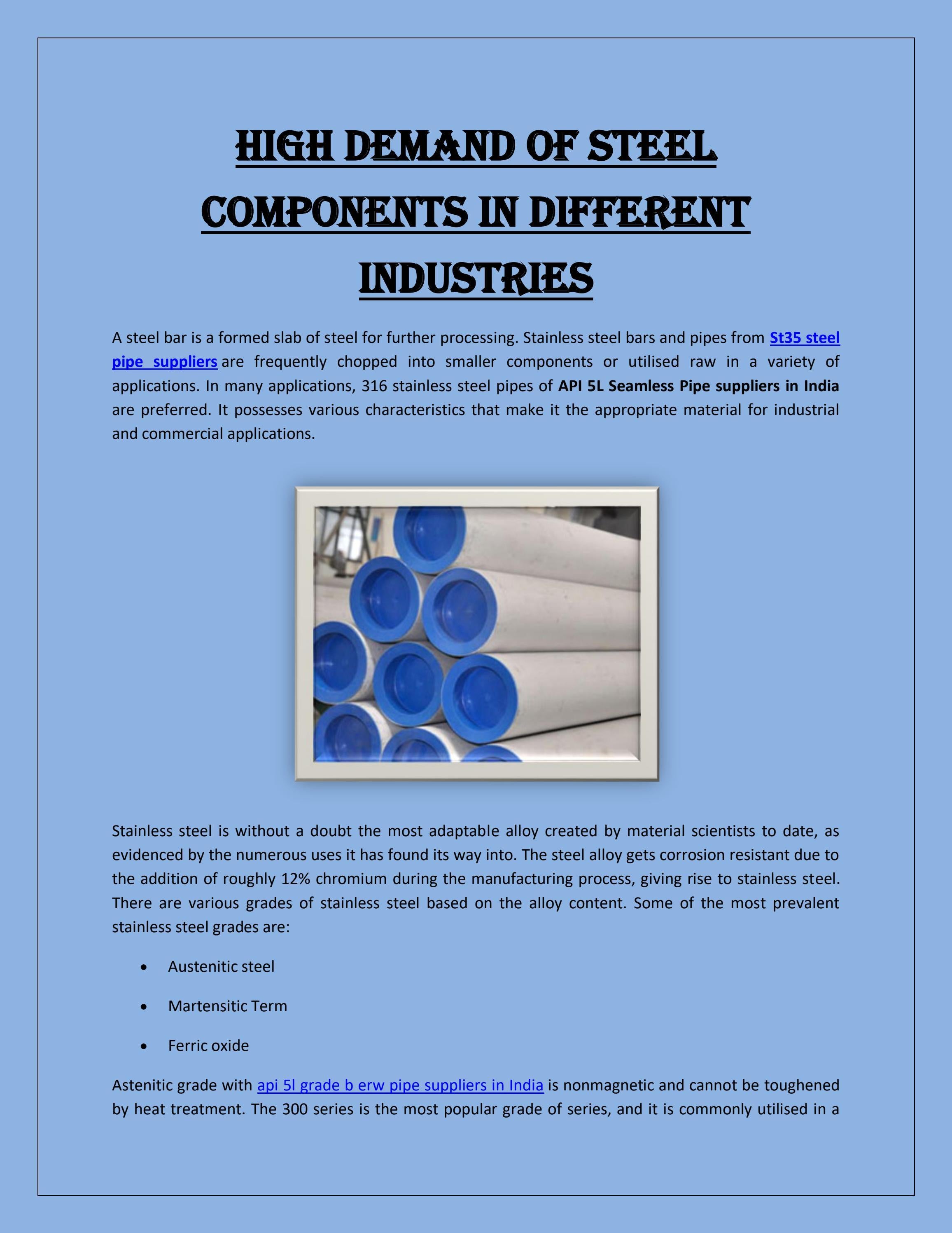High Demand of Steel Components In Different Industries by ...