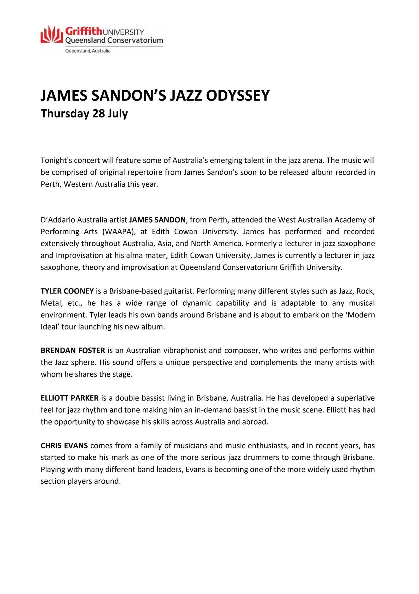 James Sandon's Jazz Odyssey by Queensland Conservatorium Griffith ...