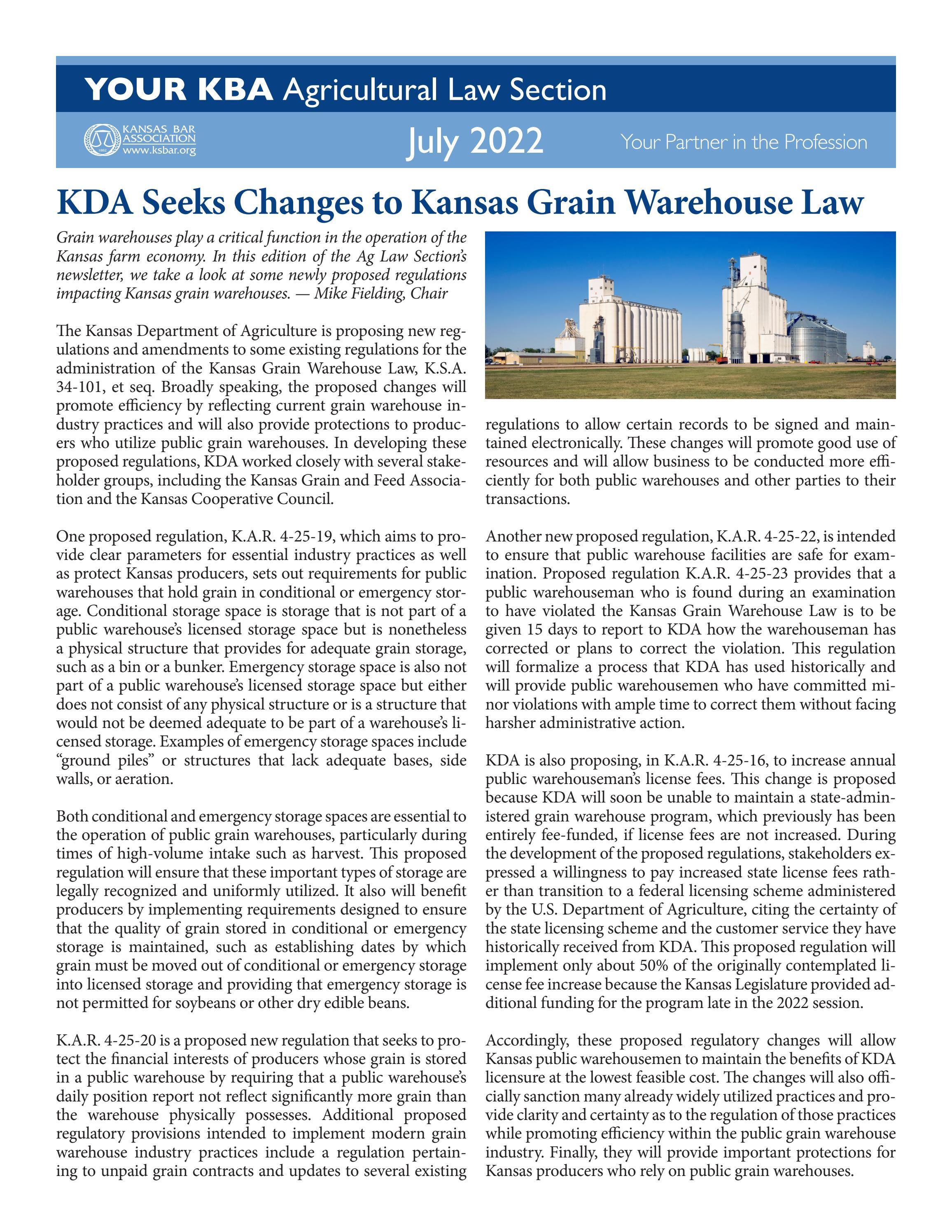 KBA Agricultural Law Section July 2022 Newsletter by Kansas Bar ...