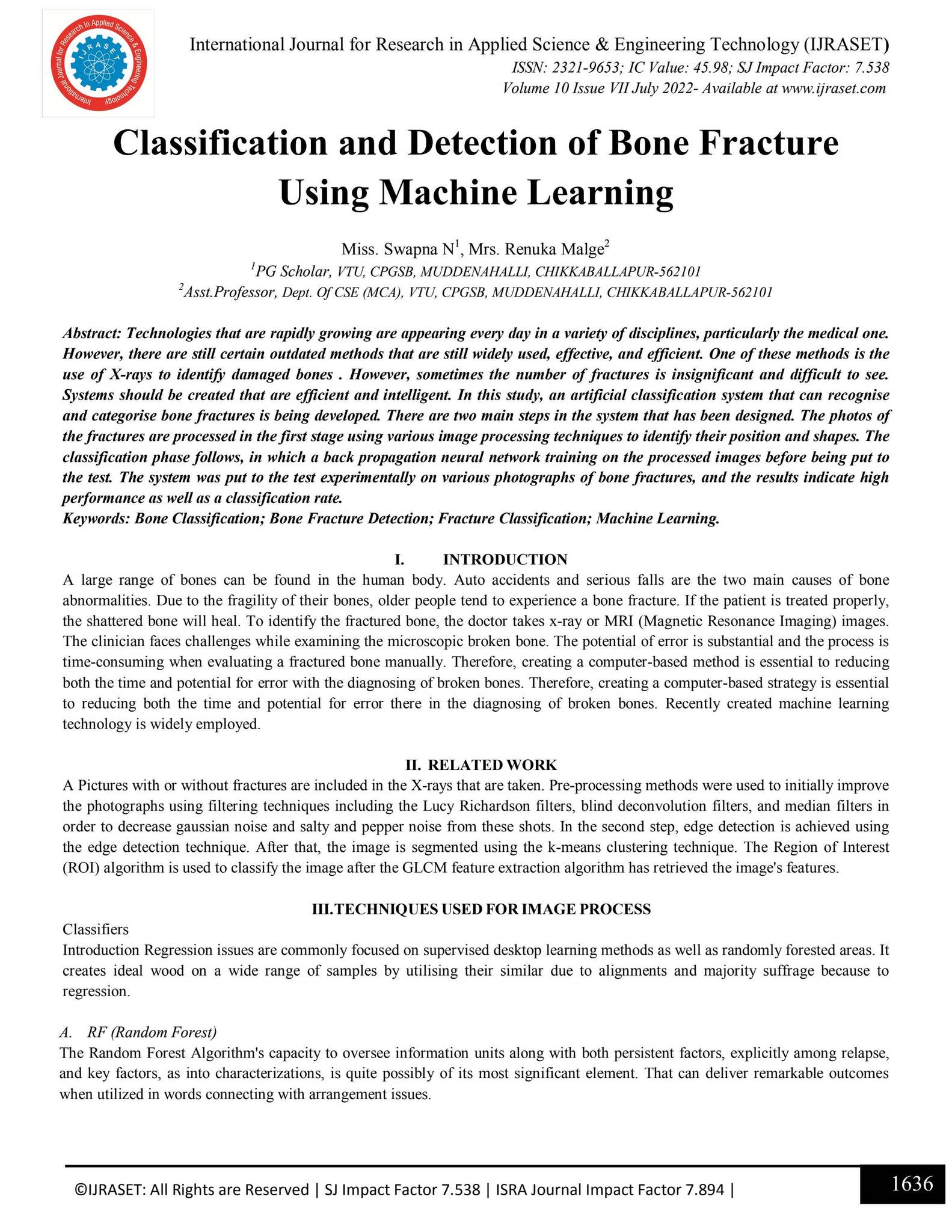 Classification And Detection Of Bone Fracture Using Machine Learning By Ijraset Issuu