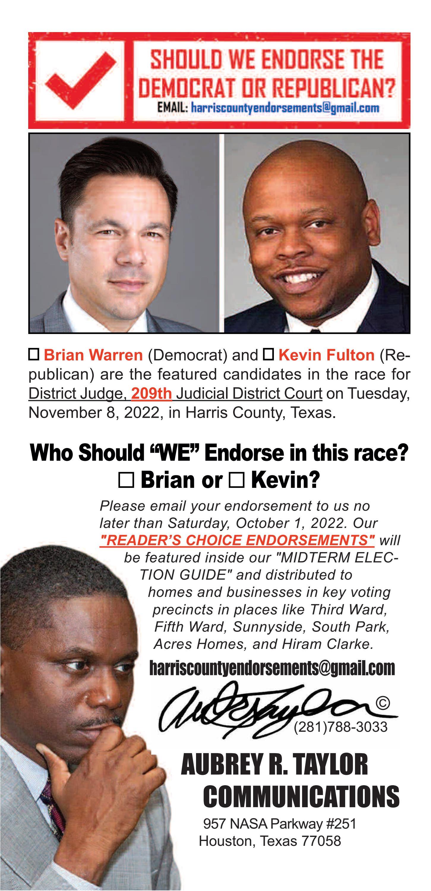 Judge Brian Warren and Kevin Fulton are running for District Judge ...