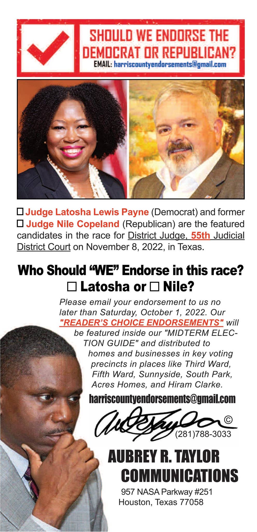 Judge Latosha Lewis Payne and Nile Copeland are running for District ...