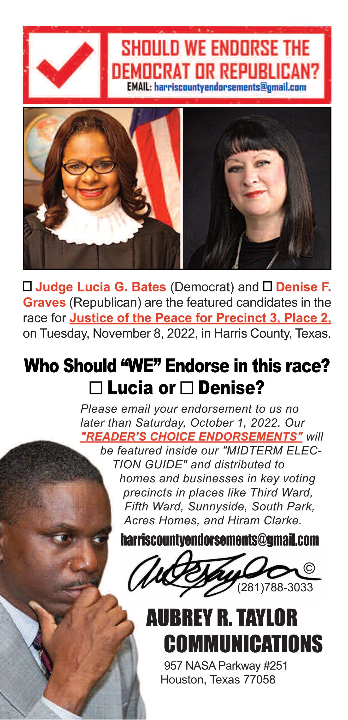 Judge Lucia G. Bates and Denise Graves are running for Justice of the ...