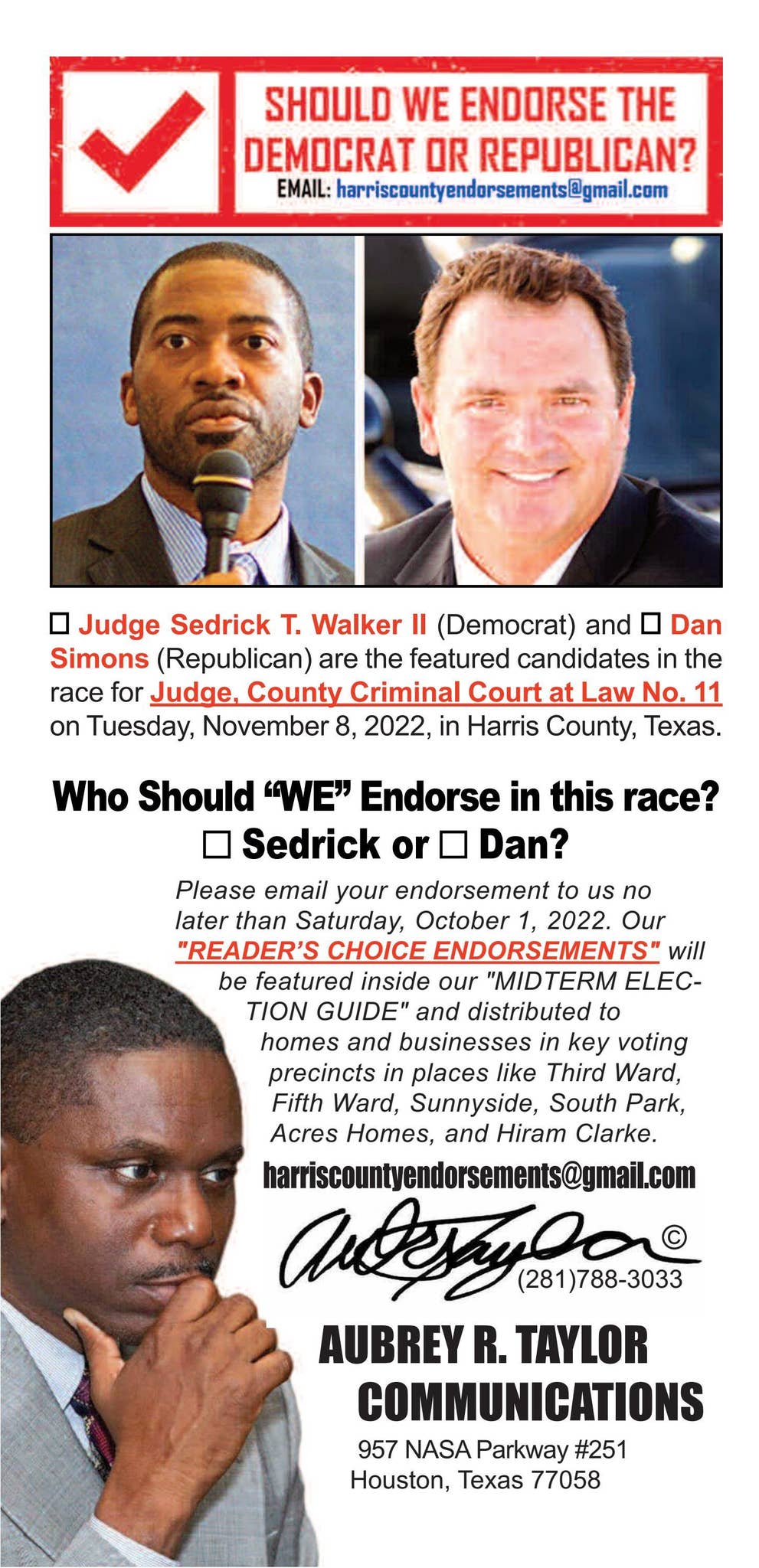 Judge Sedrick T. Walker and Dan Simons are running for Judge, County ...