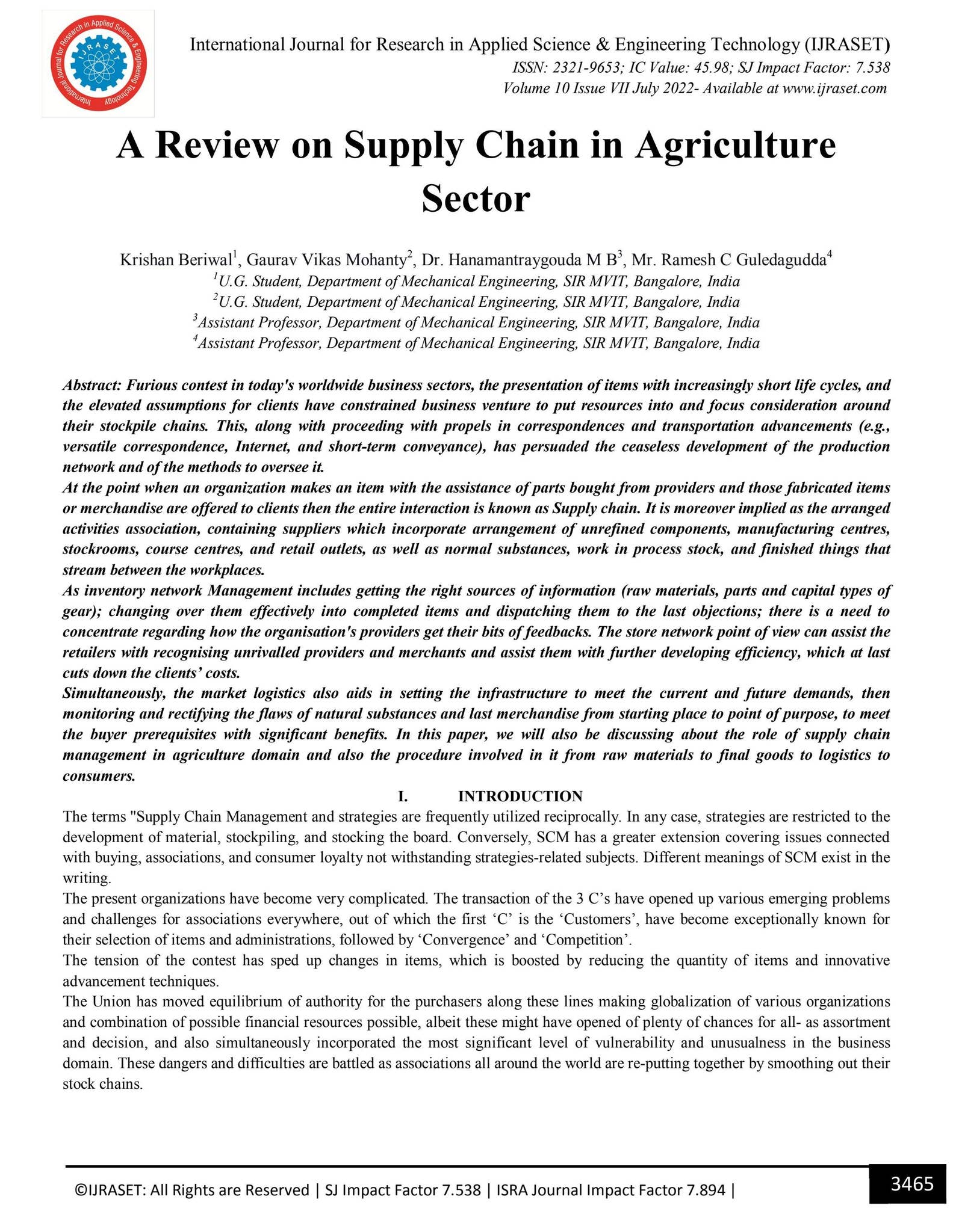 A Review on Supply Chain in Agriculture Sector by IJRASET - Issuu