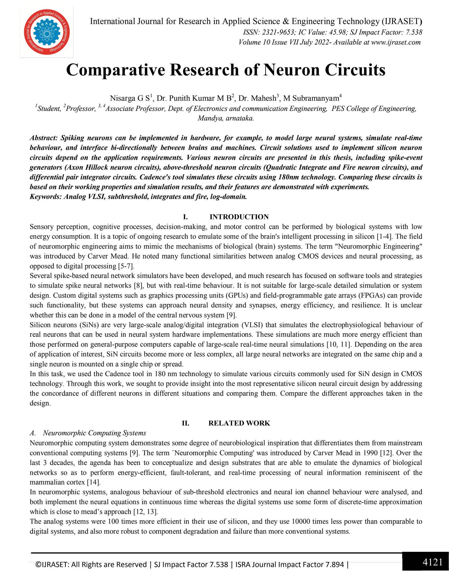 Comparative Research of Neuron Circuits by IJRASET - Issuu