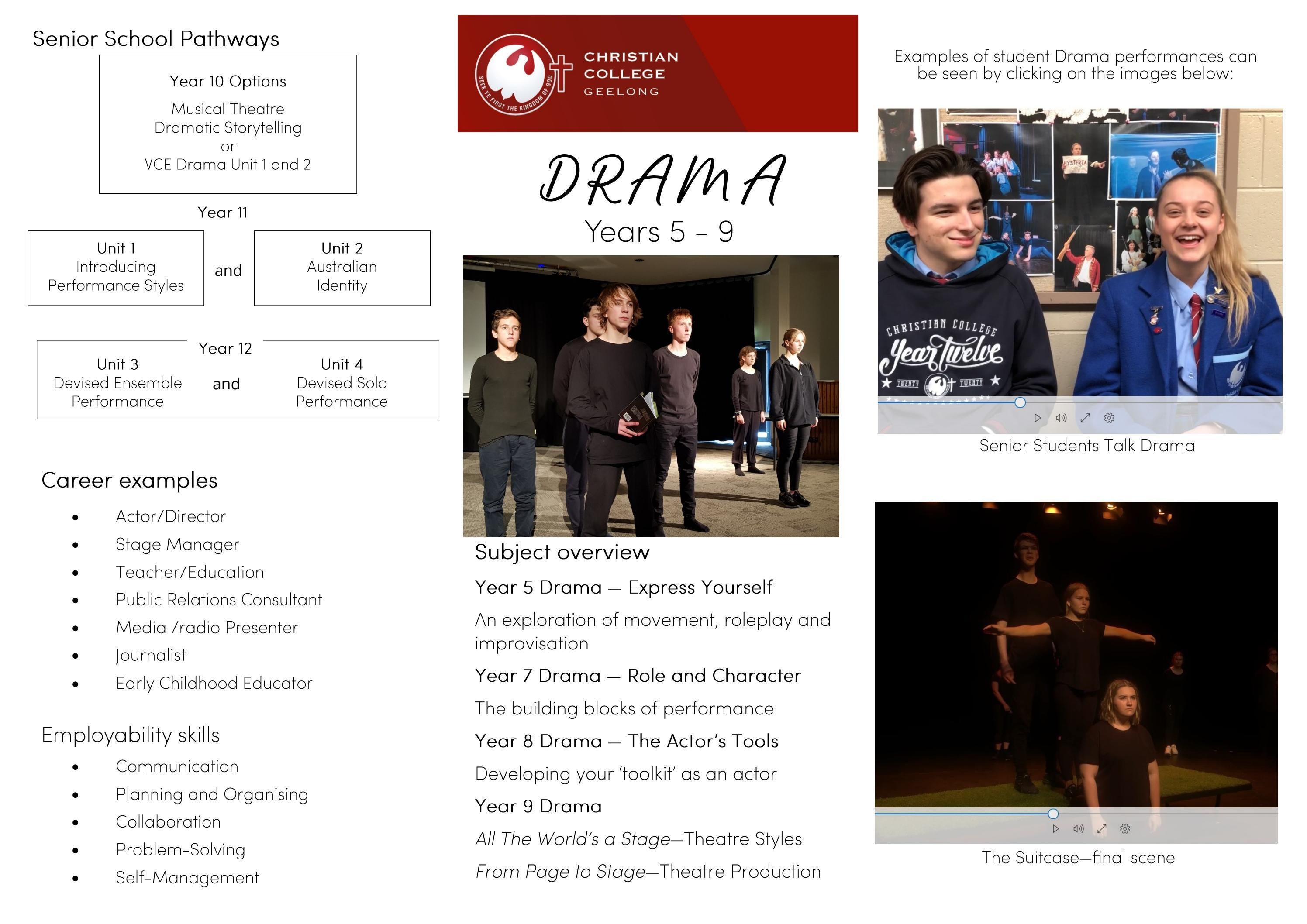 Drama Years 5 - 9 by Christian College Geelong - Issuu