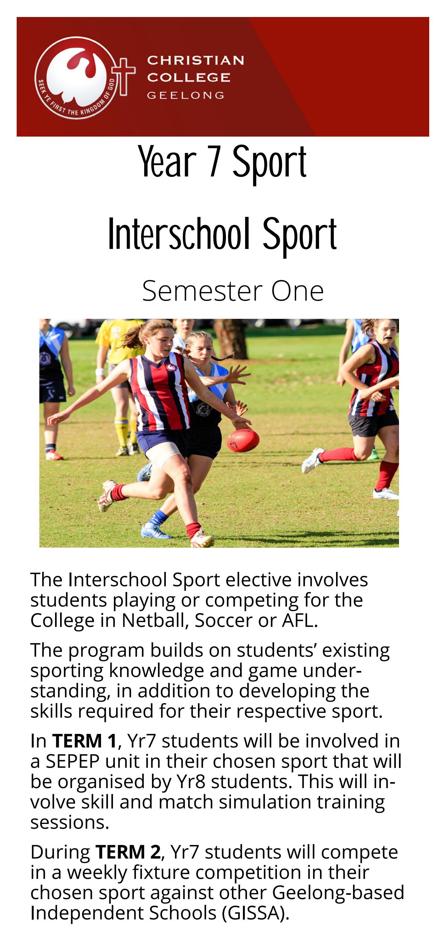 Interschool Sport Year 7 B by Christian College Geelong - Issuu