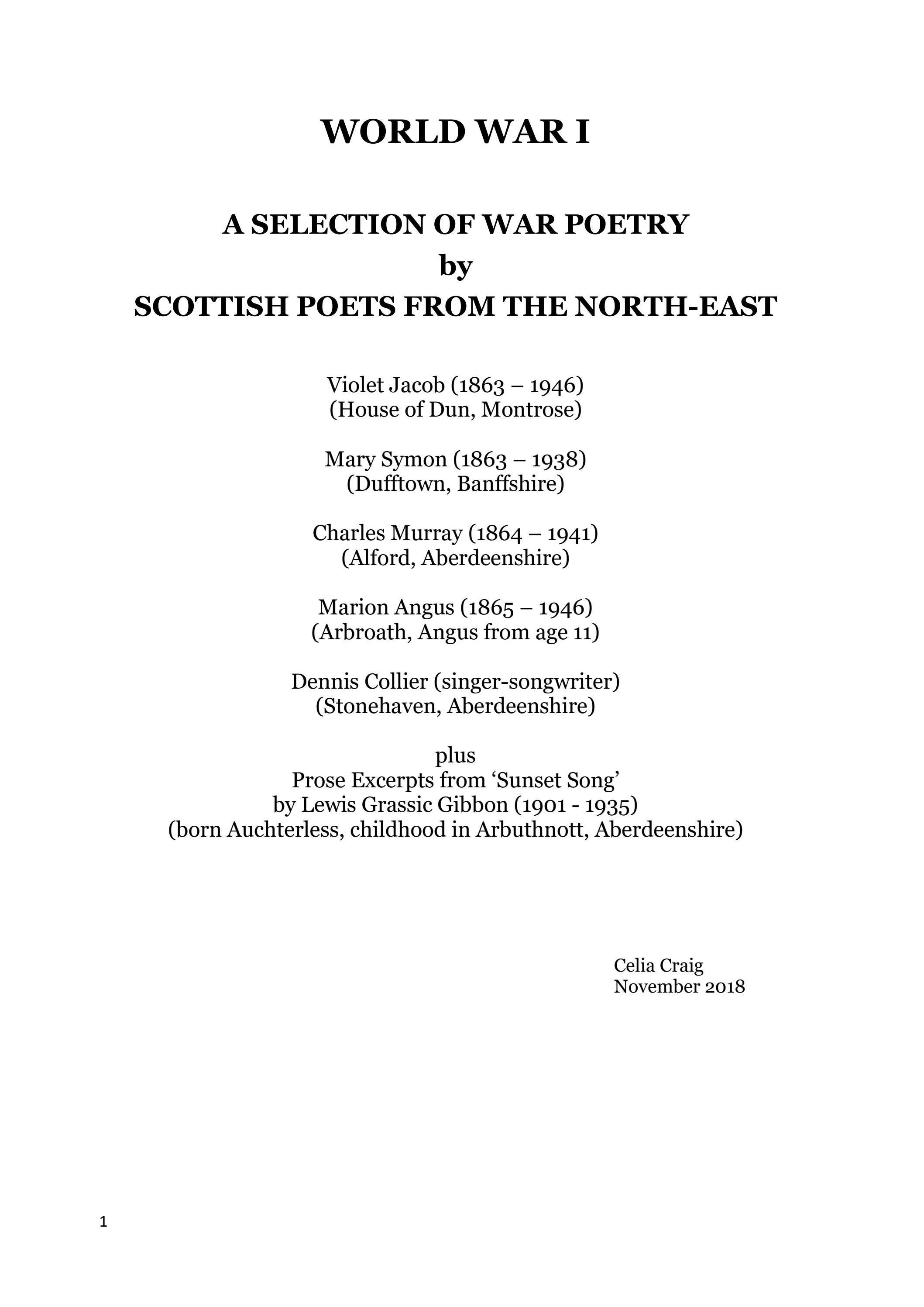 World War I - A Selection of Poetry by Poets of North-East Scotland by ...