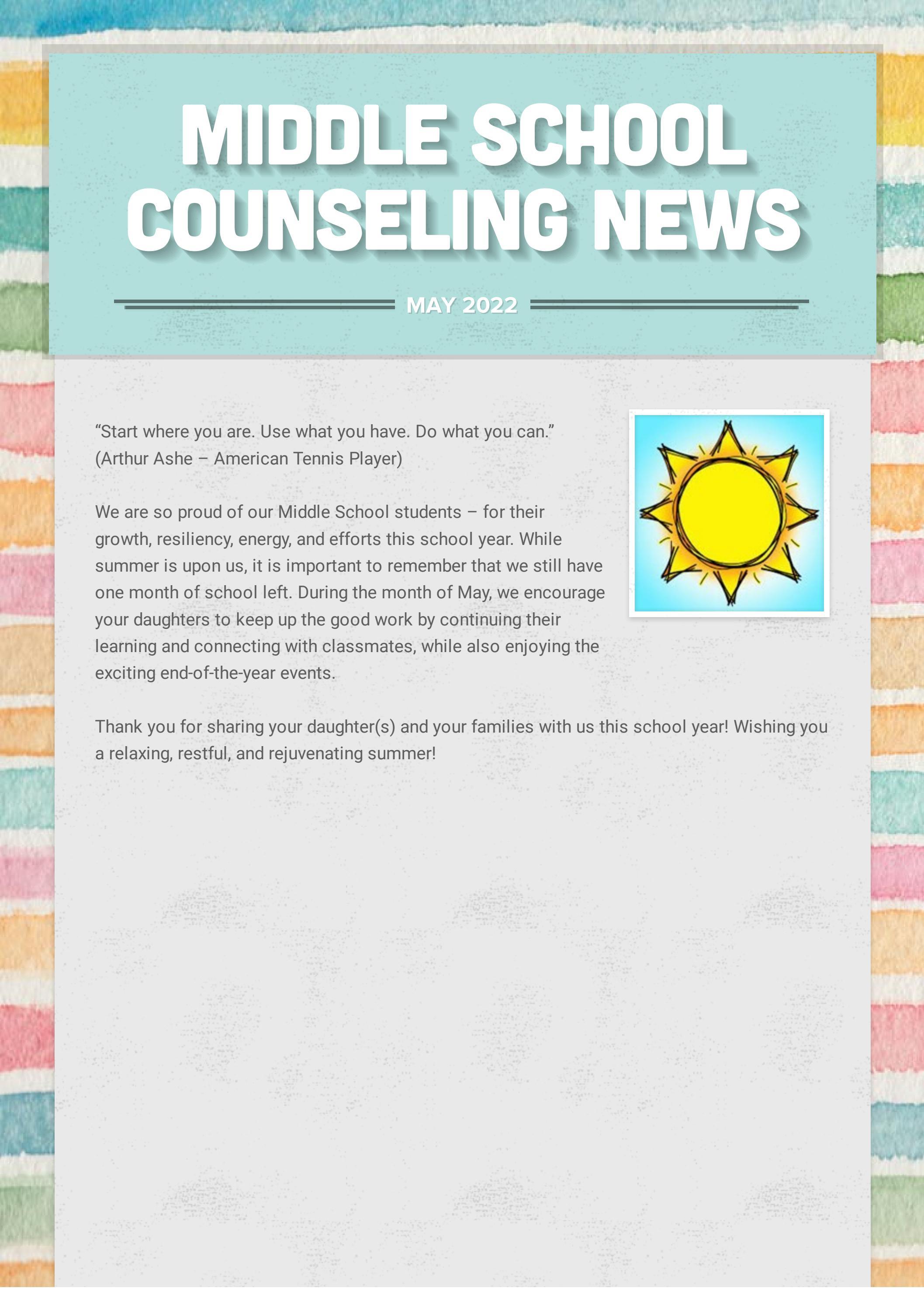 Middle School Counseling Newsletter by Visitation Academy - Issuu
