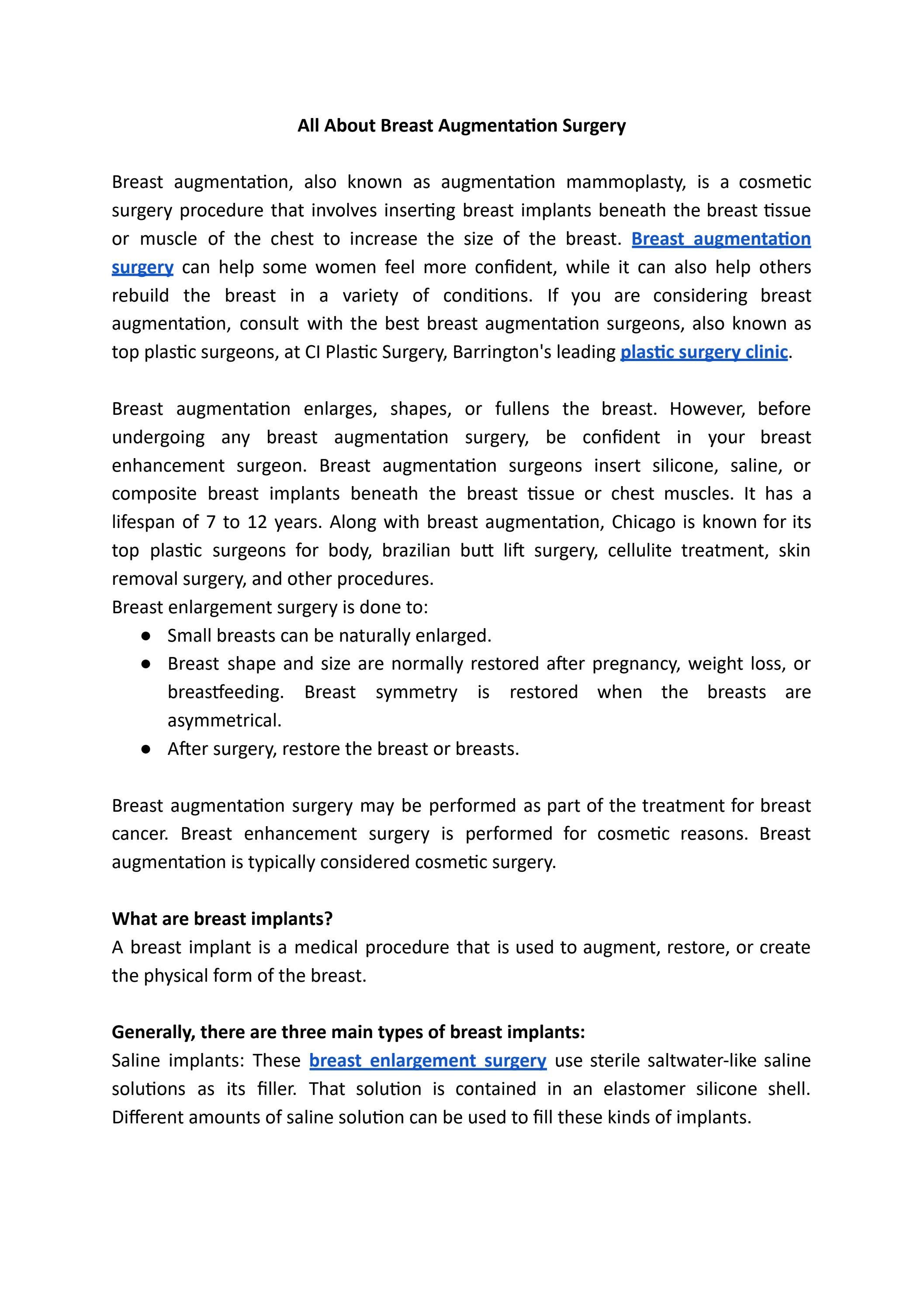 All About Breast Augmentation Surgery by CIPLASTIC SURGERY - Issuu