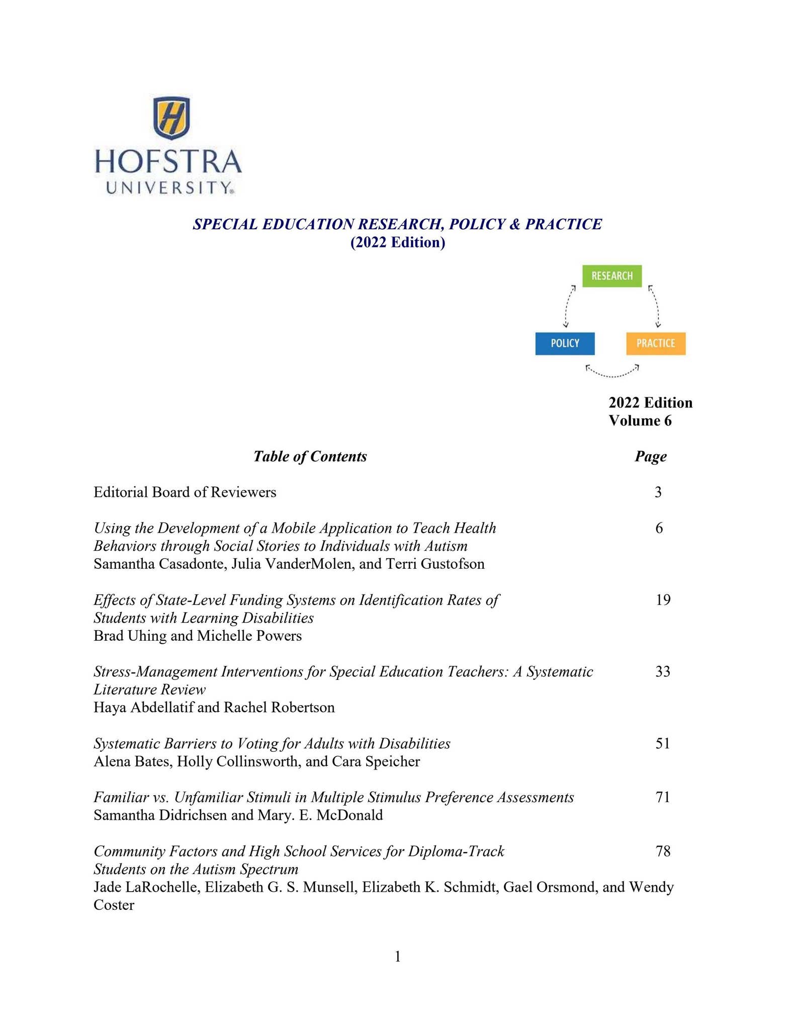 SPECIAL EDUCATION RESEARCH, POLICY & PRACTICE by Hofstra University - Issuu