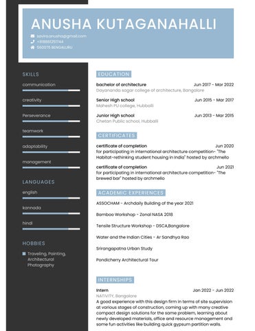 My RESUME by ANUSHA KUTAGANAHALLI - Issuu