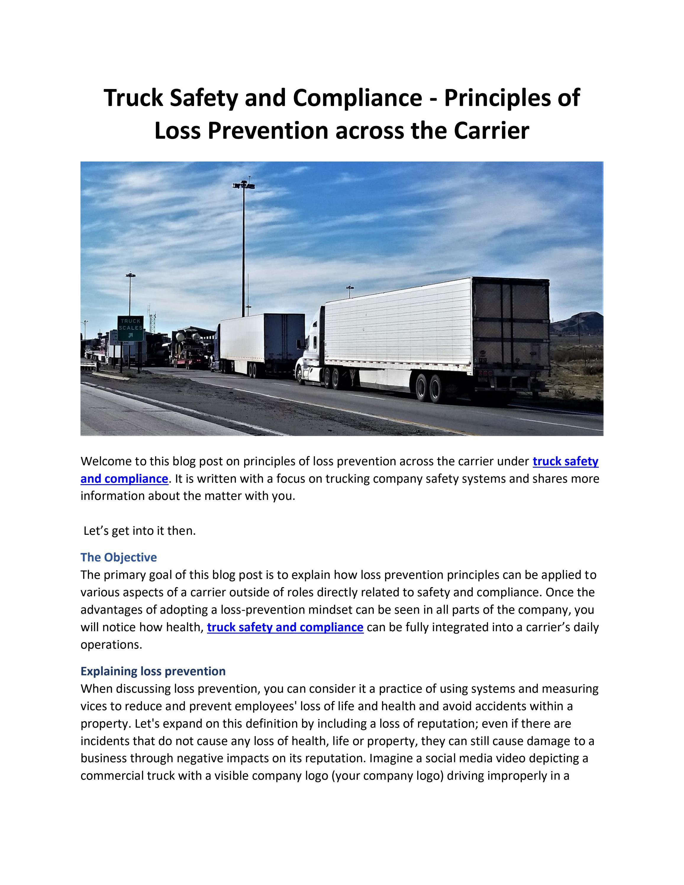 Truck Safety and Compliance - Principles of Loss Prevention across the ...