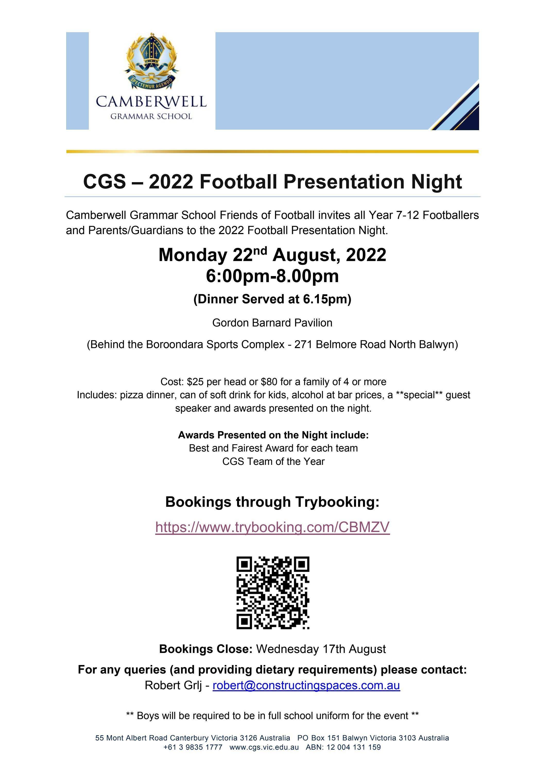 Friends of Football Presentation Night 2022 by Camberwell Grammar ...
