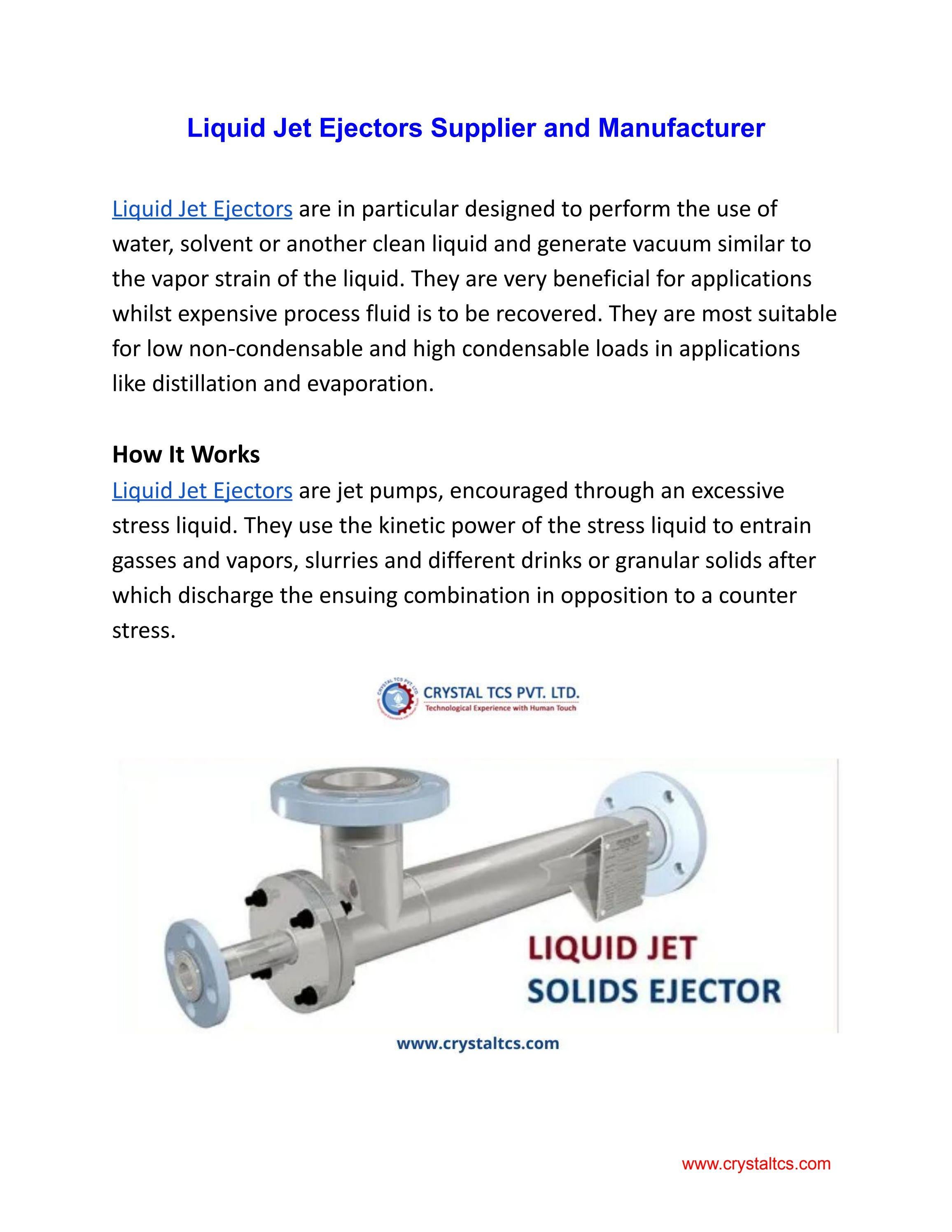 Liquid Jet Ejectors Supplier and Manufacturer by crystaltcs - Issuu