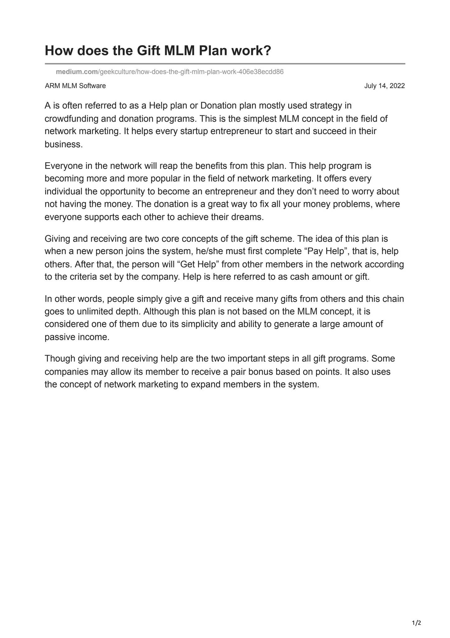 How does the Gift MLM Plan work? by ARM MLM software - Issuu
