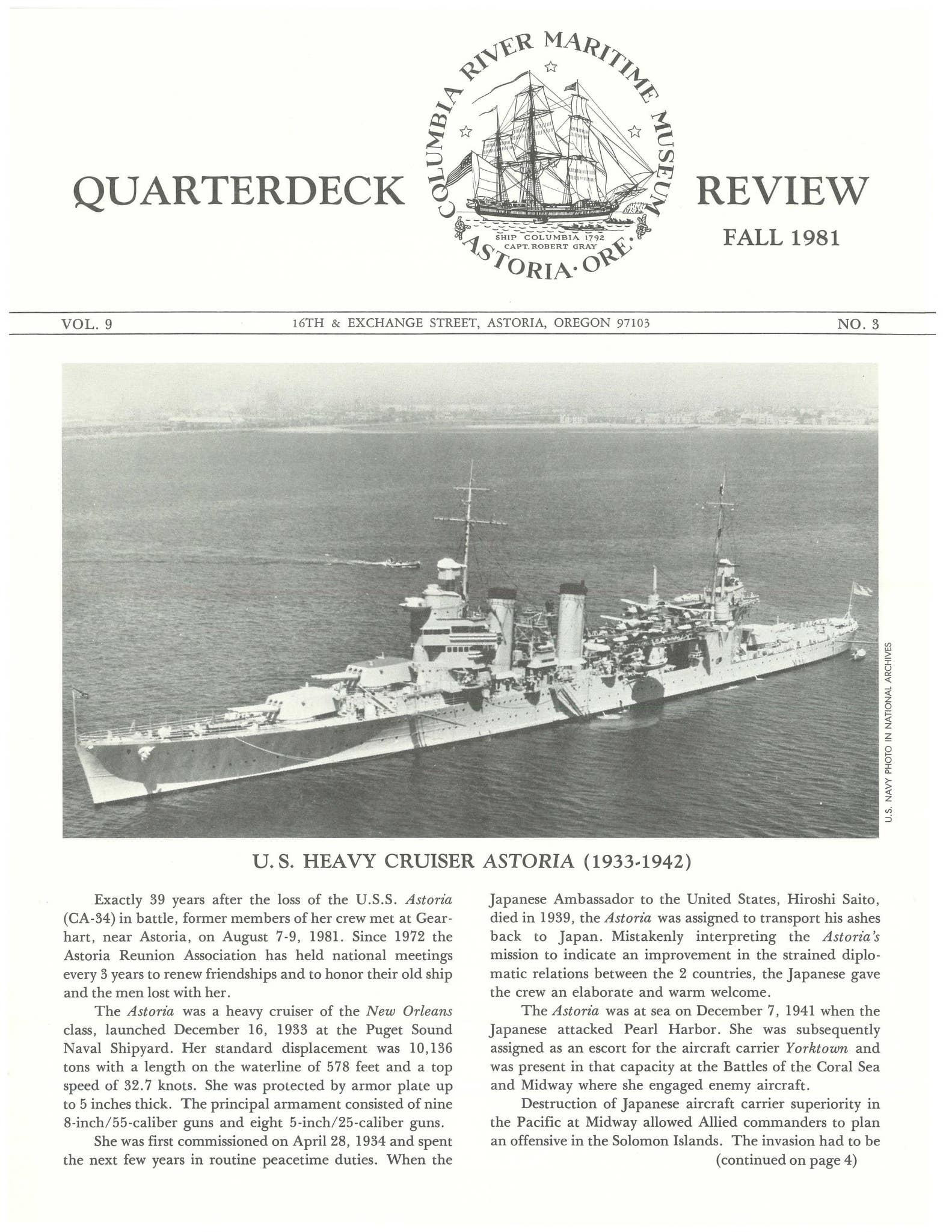 V9 N3 Fall 1981 U.S. Heavy Cruiser 'Astoria' by maritimemuseum - Issuu