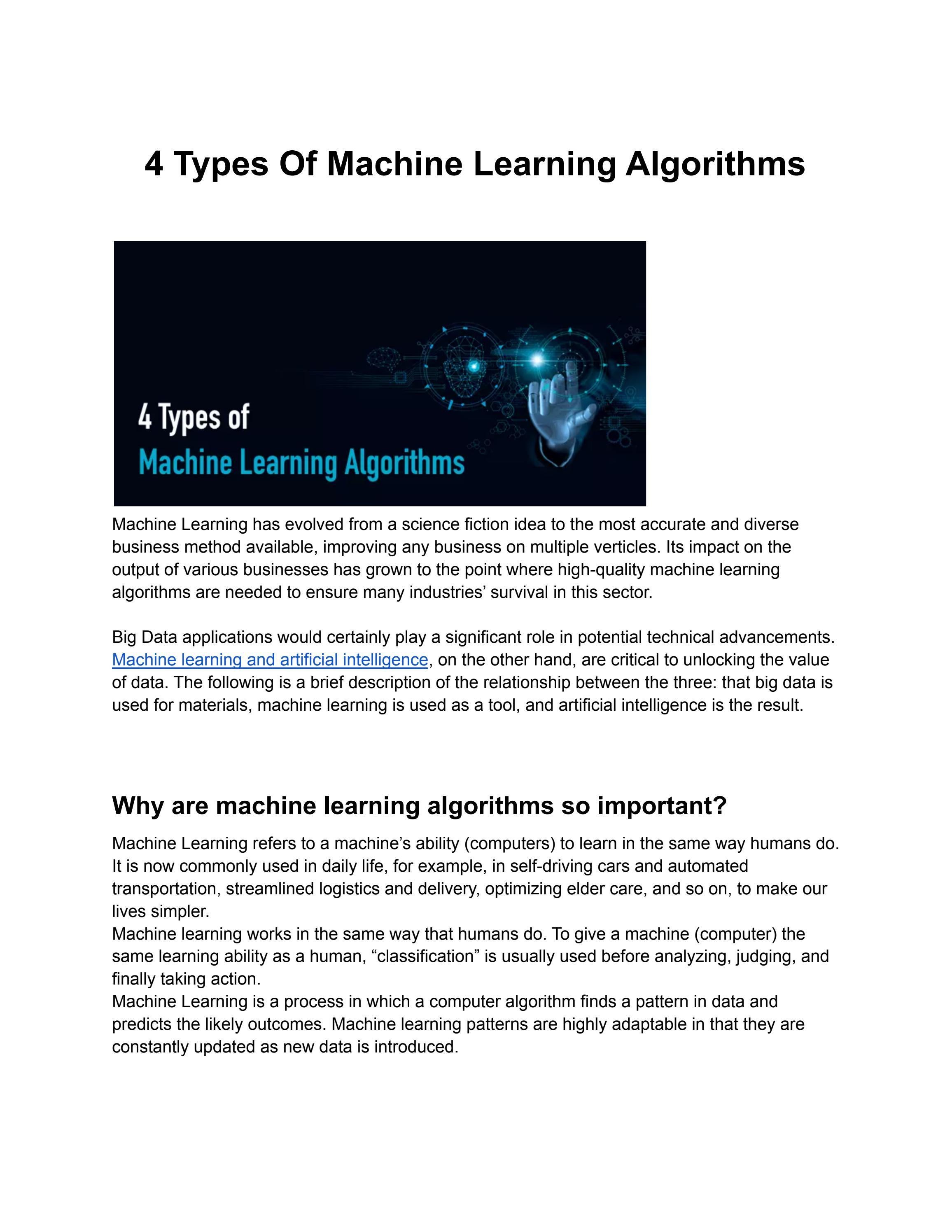 4 Types of Machine Learning Algorithms you should know | Echo Innovate ...