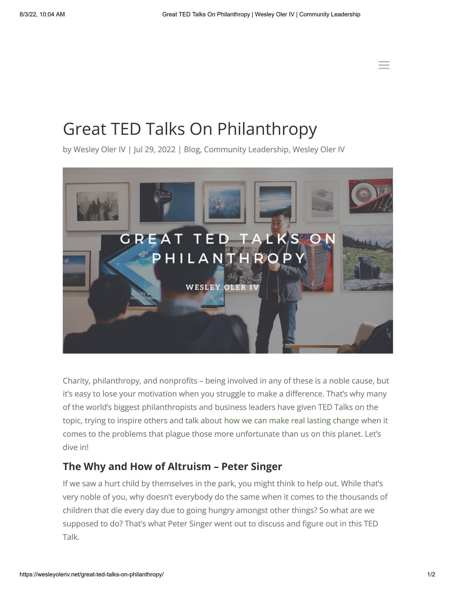 Great TED Talks On Philanthropy by Wesley Oler IV - Issuu