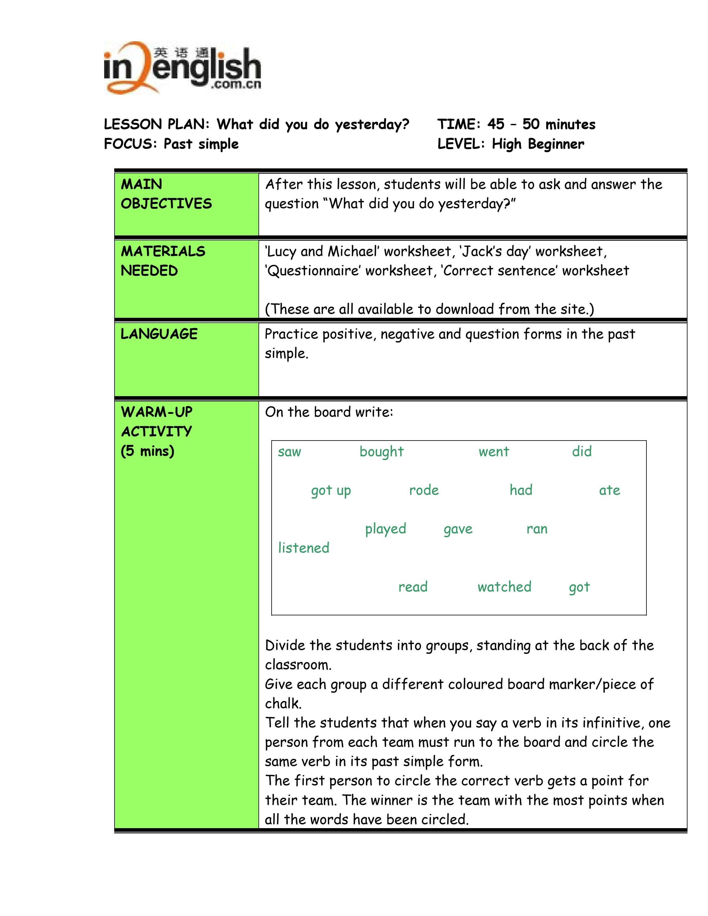 Lesson Plan Simple Past template by Pier Paolo Roncoroni Romero - Issuu