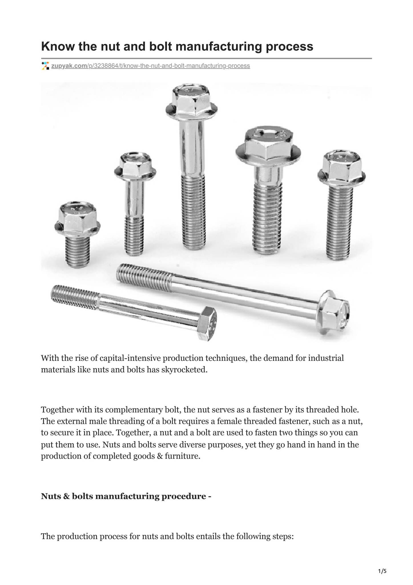 Know the nut and bolt manufacturing process by superscrews - Issuu