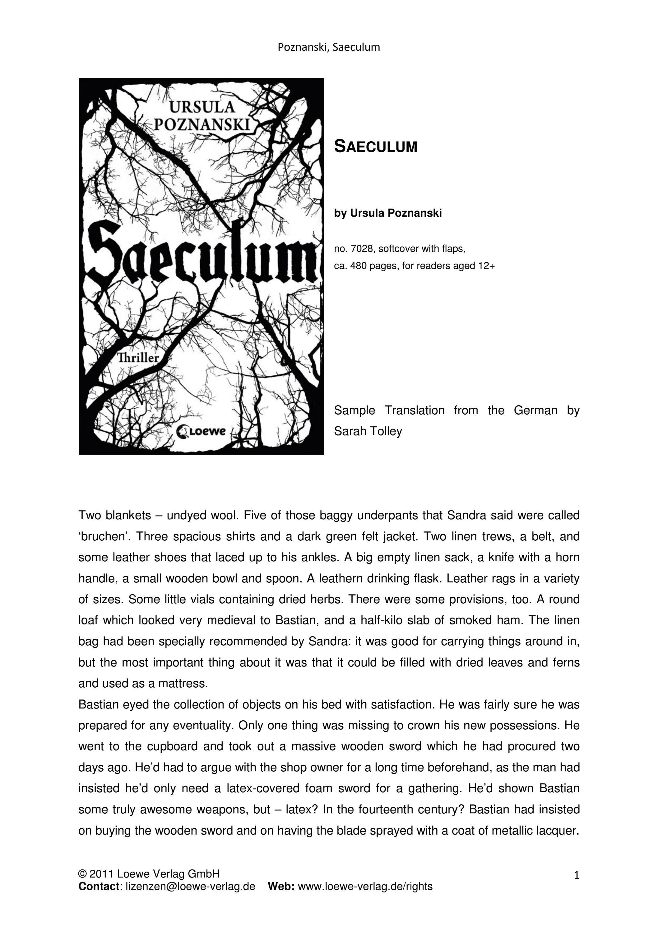 Sample Translation of "Saeculum" by bestselling YA Thriller 'Master ...