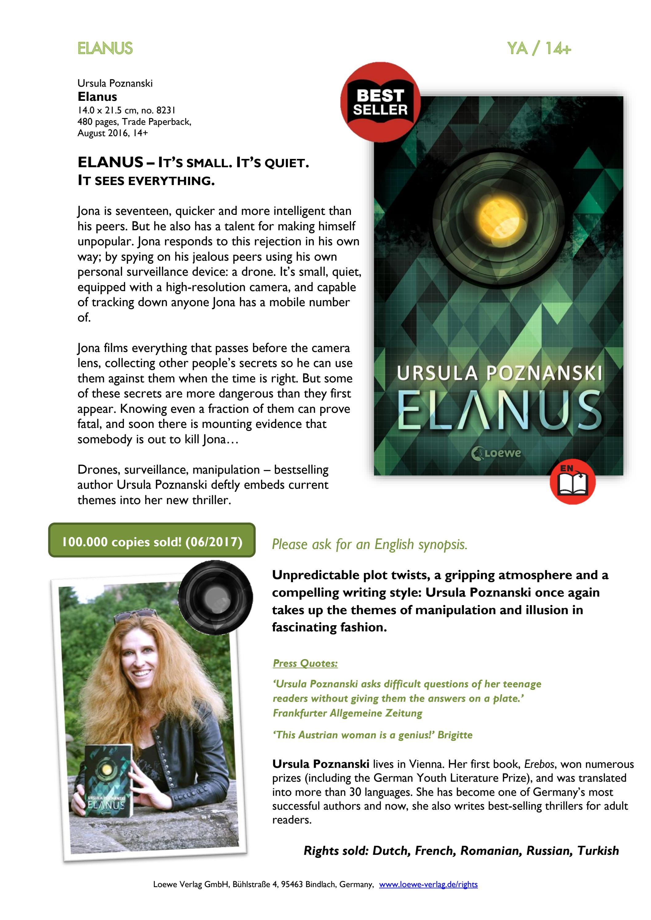 "Elanus" by bestselling YA Thriller 'Master Mind' Ursula Poznanski by ...