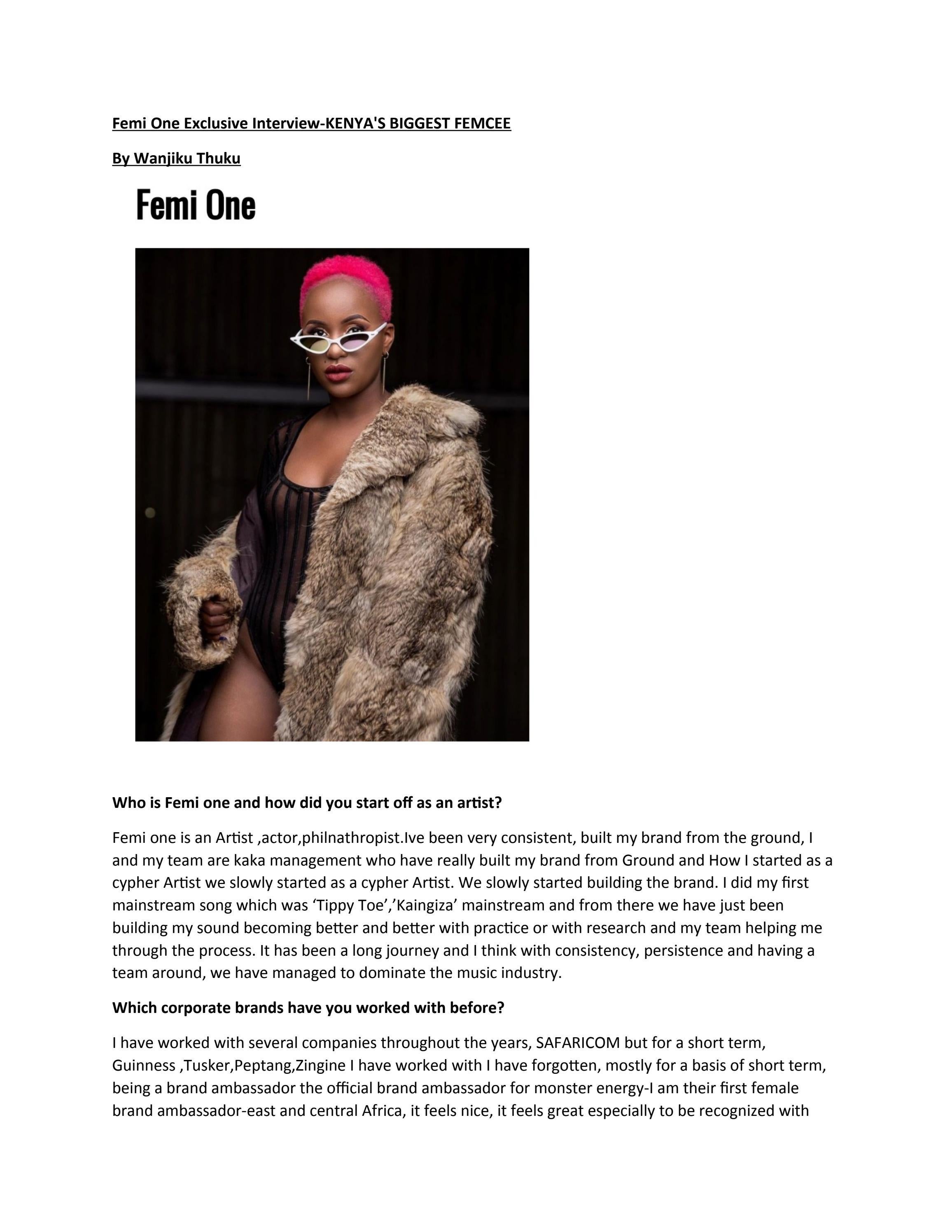 FEMI ONE EXCLUSIVE INTERVIEW by Wanjiku Thuku - Issuu