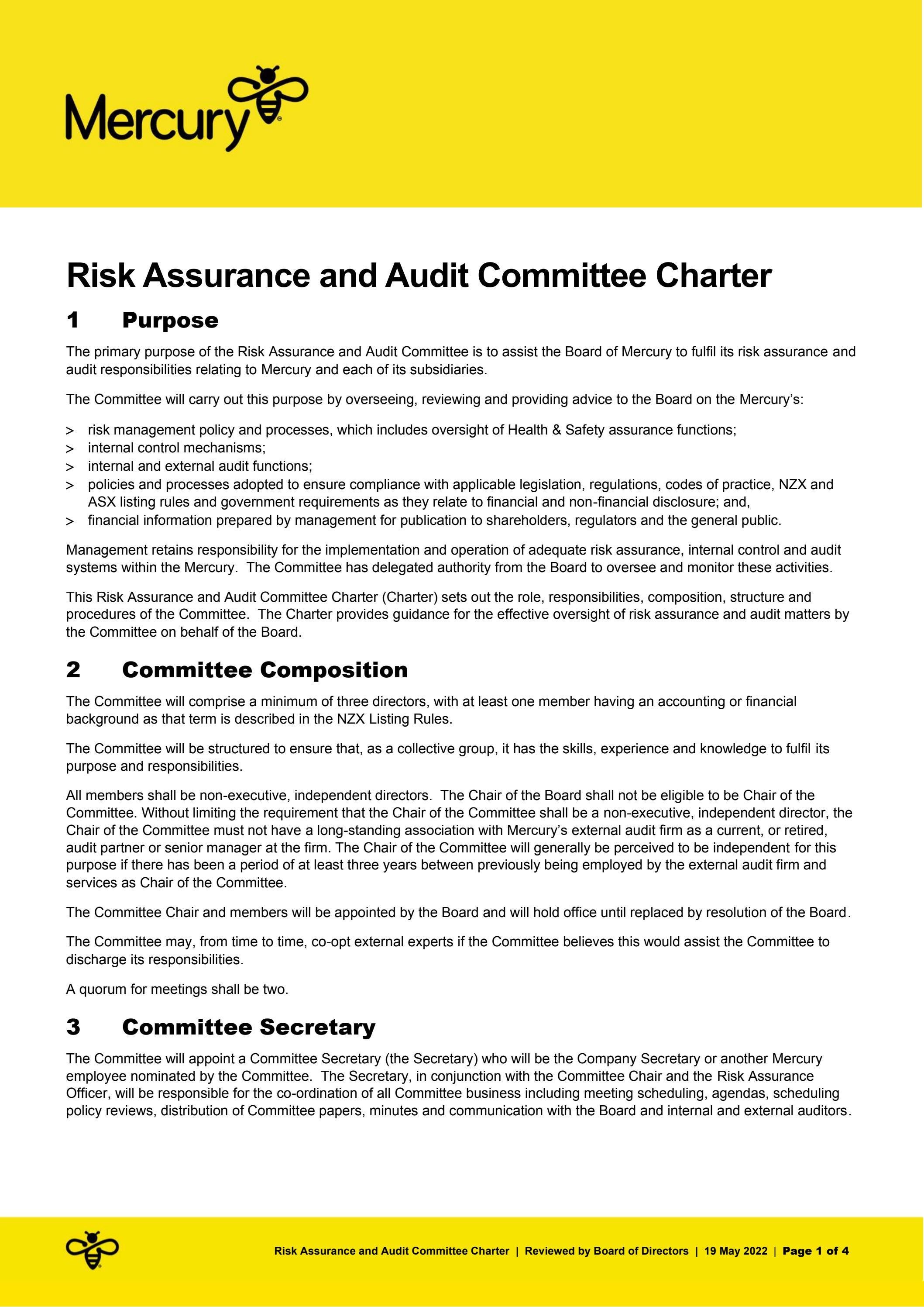 Risk Assurance and Audit Committee Charter by Mercury - Issuu